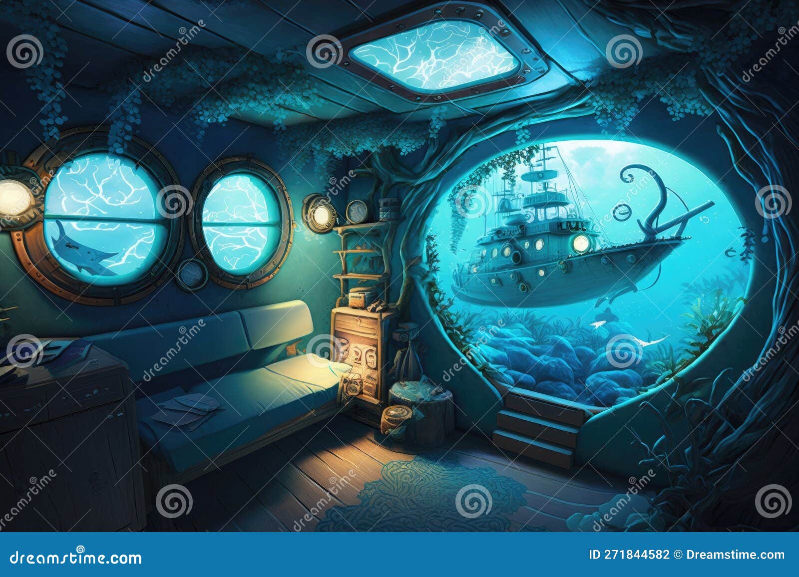 Cabin Space Aboard the Pirate Ship, Stock Illustration - Illustration ...
