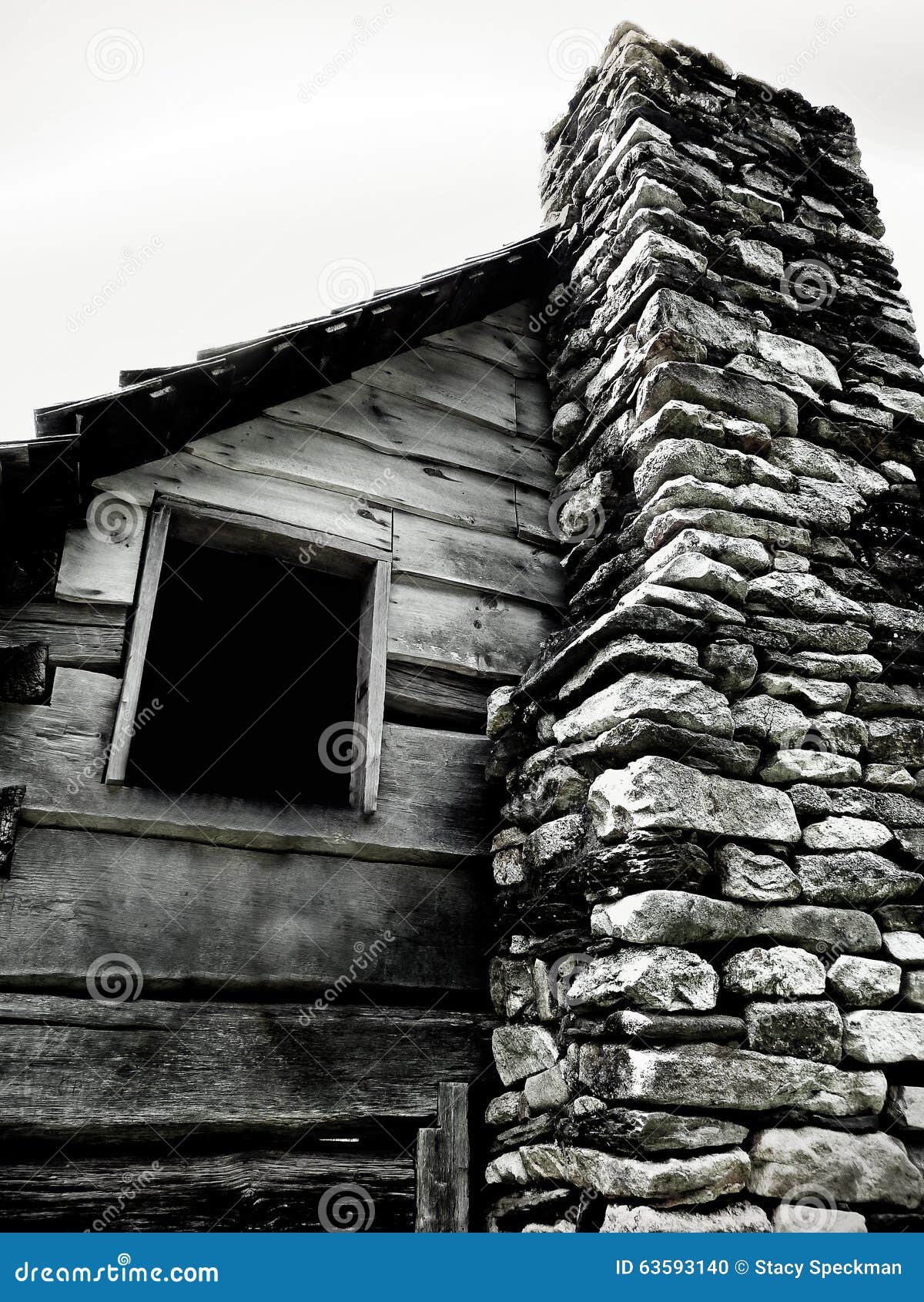 Cabin Window with Stone Chimney Stock Photo - Image of window, obsolete ...
