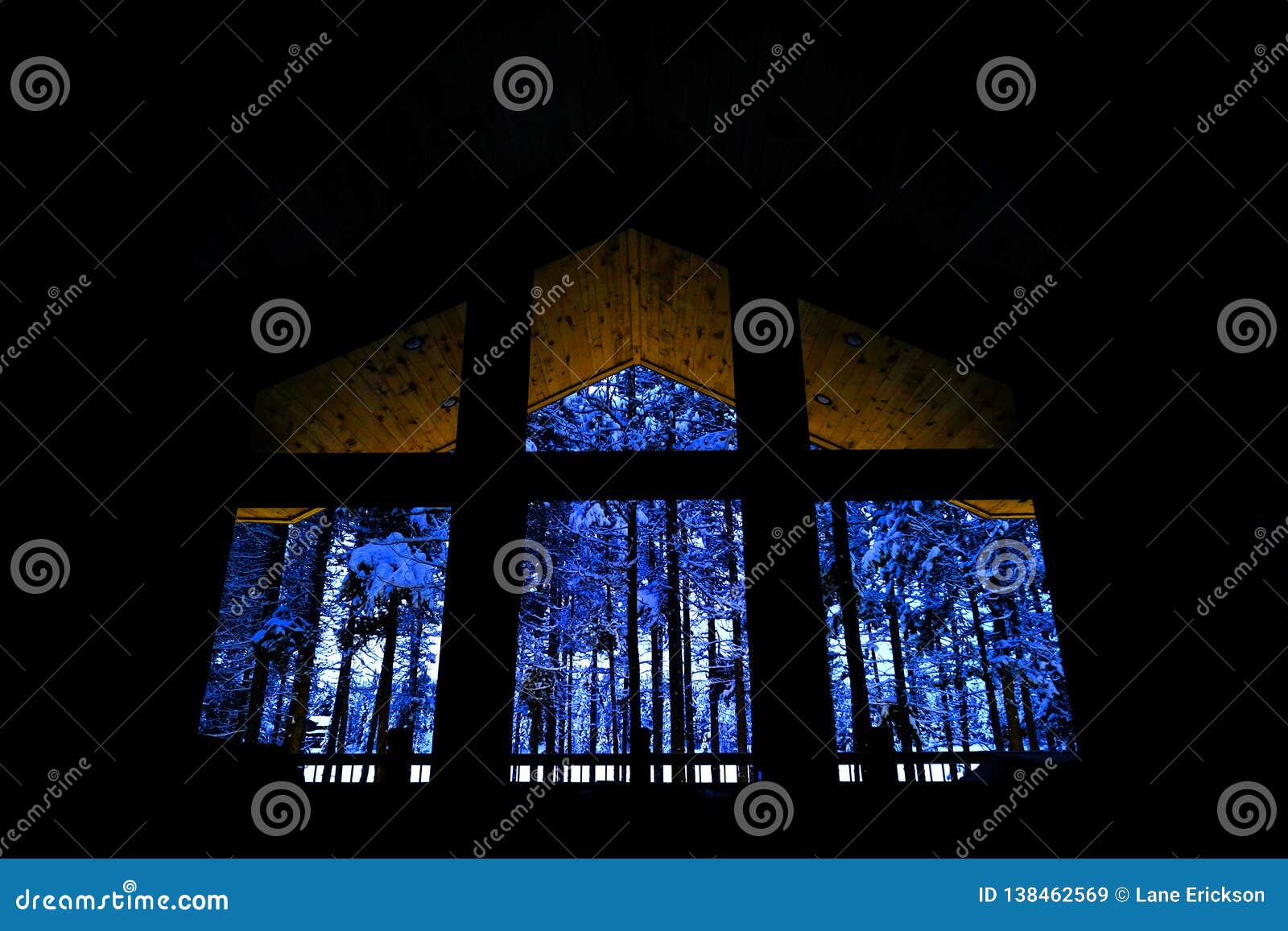 Cabin Windows Looking Out Dark Forest Snow Winter Stock Image - Image ...