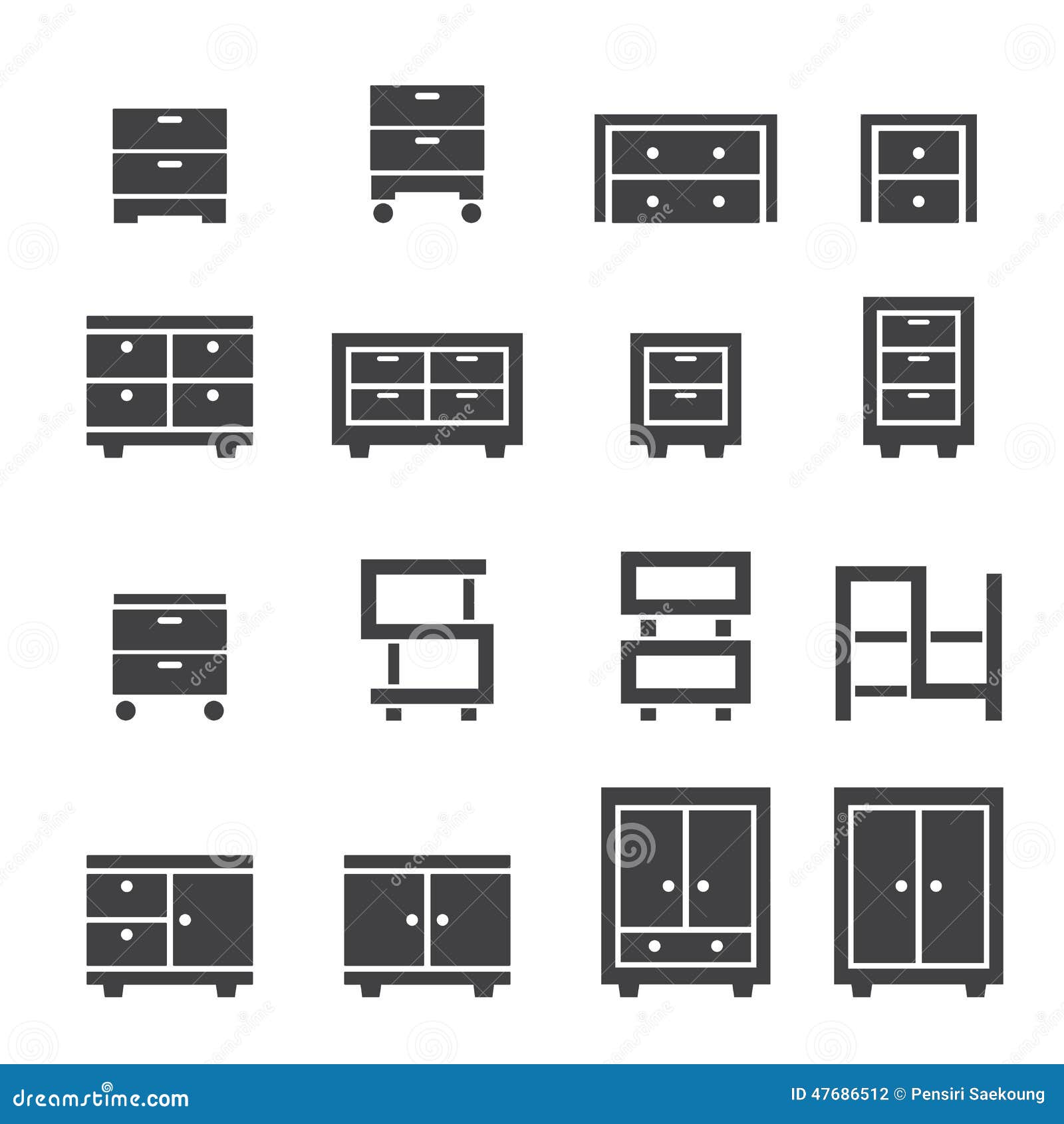 Cabinet icon set stock vector. Illustration of living - 47686512