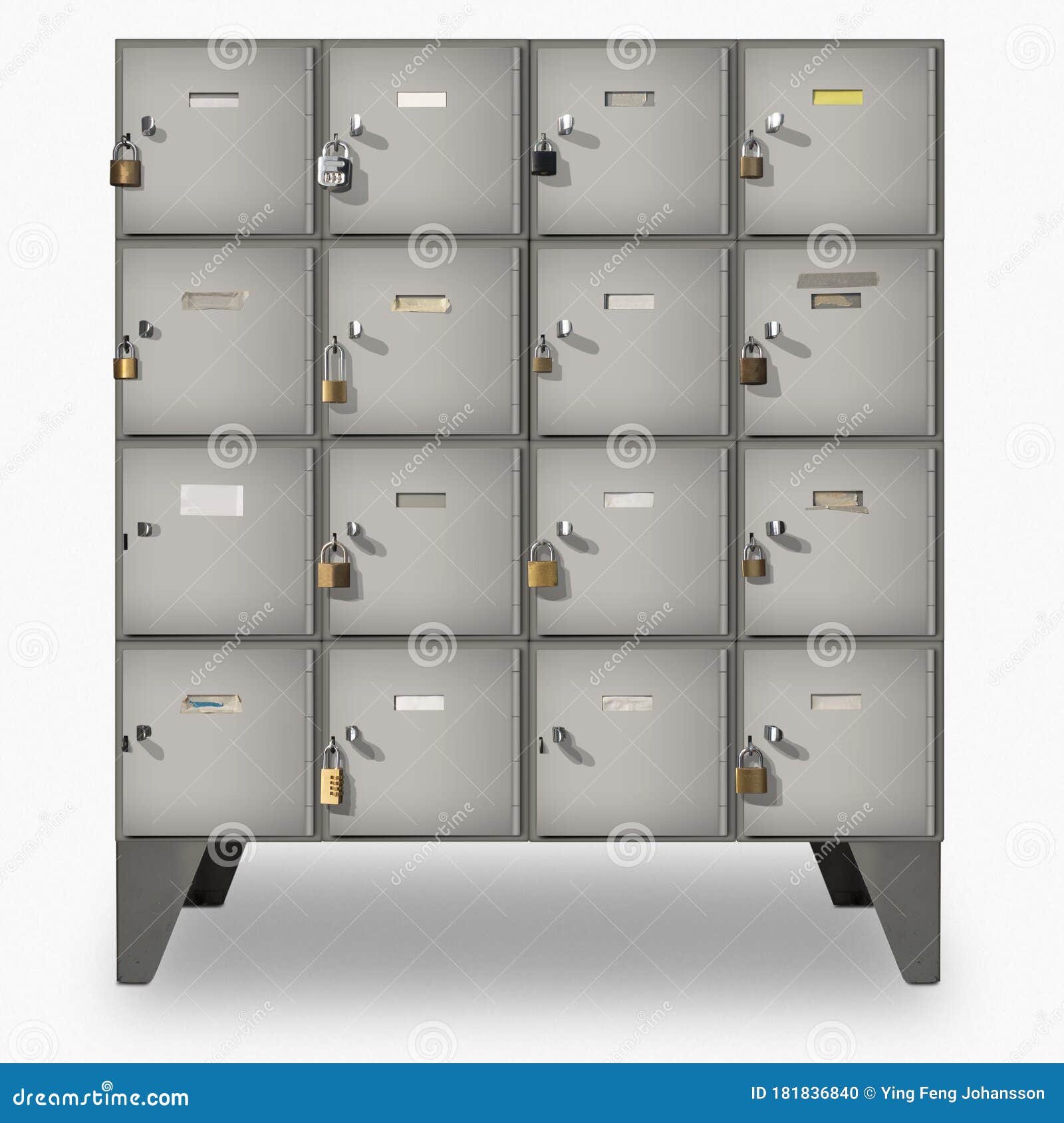 Cabinet of Metal Lockers with Different Padlocks Stock Photo - Image of ...