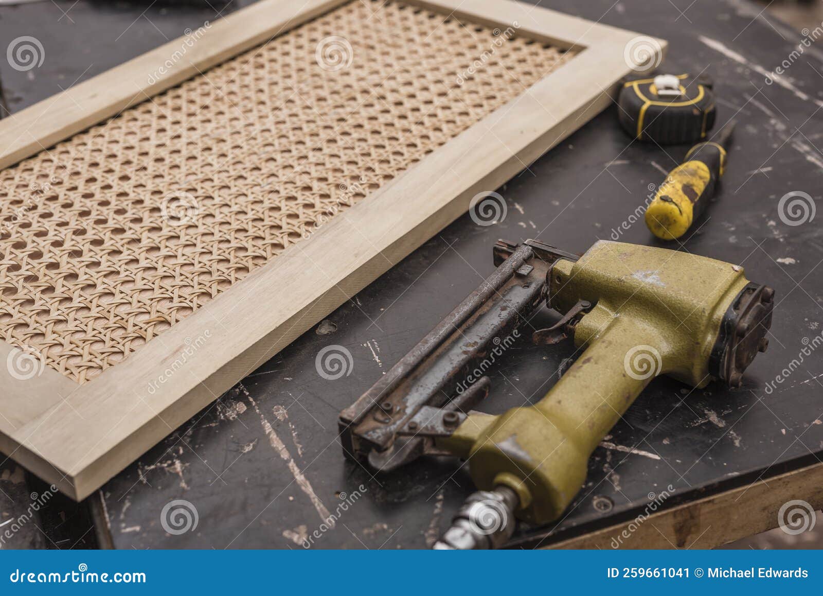 A Cabinet Panel with a Rattan Solihiya Weave Pattern on a Workshop ...