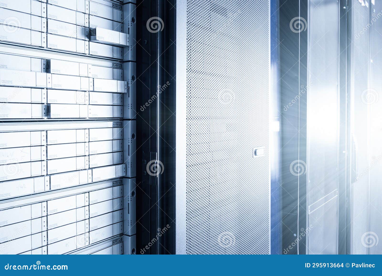 Cabinet with Sas Hard Drives in Data Center with Light Rays Stock Photo ...