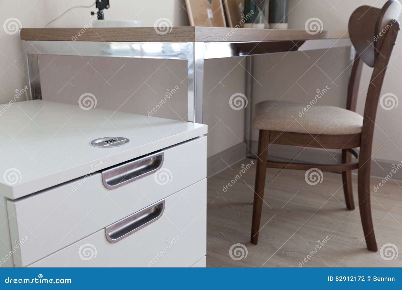 Cabinet beside Working Table Stock Photo - Image of business, lamp ...