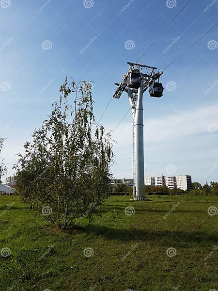 Cableway with Two Cabins at a Column Stock Photo - Image of cabin, park ...