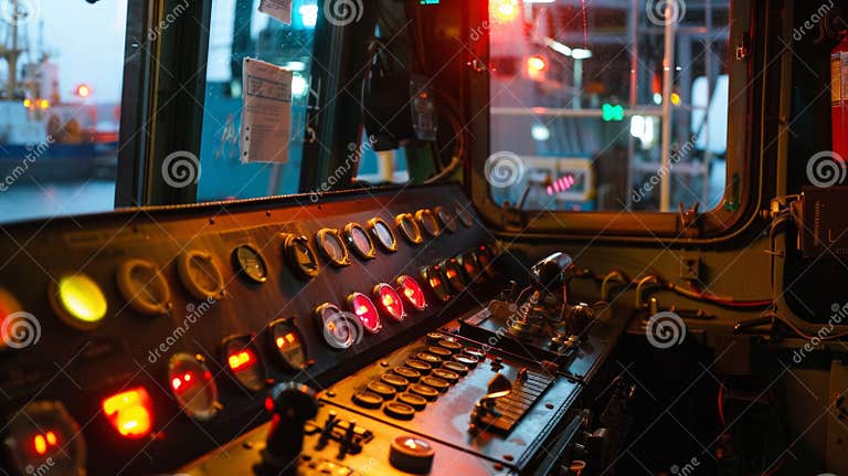 The Cabins Control Panel is Lit Up with Different Colored Lights ...