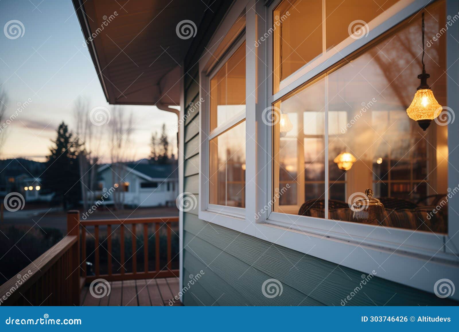 Cabins Window Lit at Twilight Stock Photo - Image of architecture ...