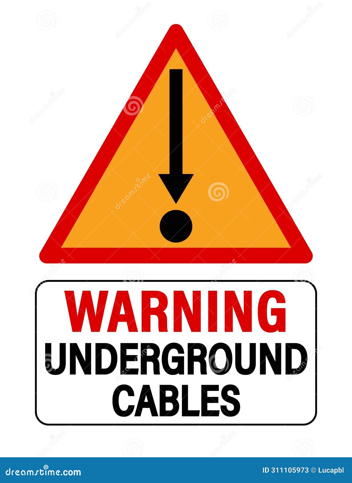 Warning Underground Cables. Orange Triangle Sign with Symbol and Text ...