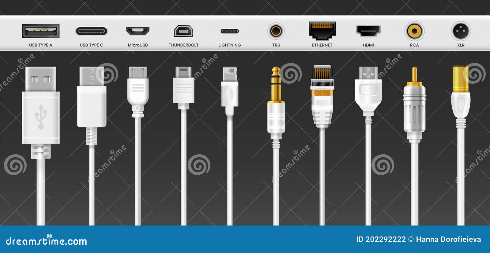 Cable Adapters, USB Charger, Phone Connector Wires Stock Vector ...