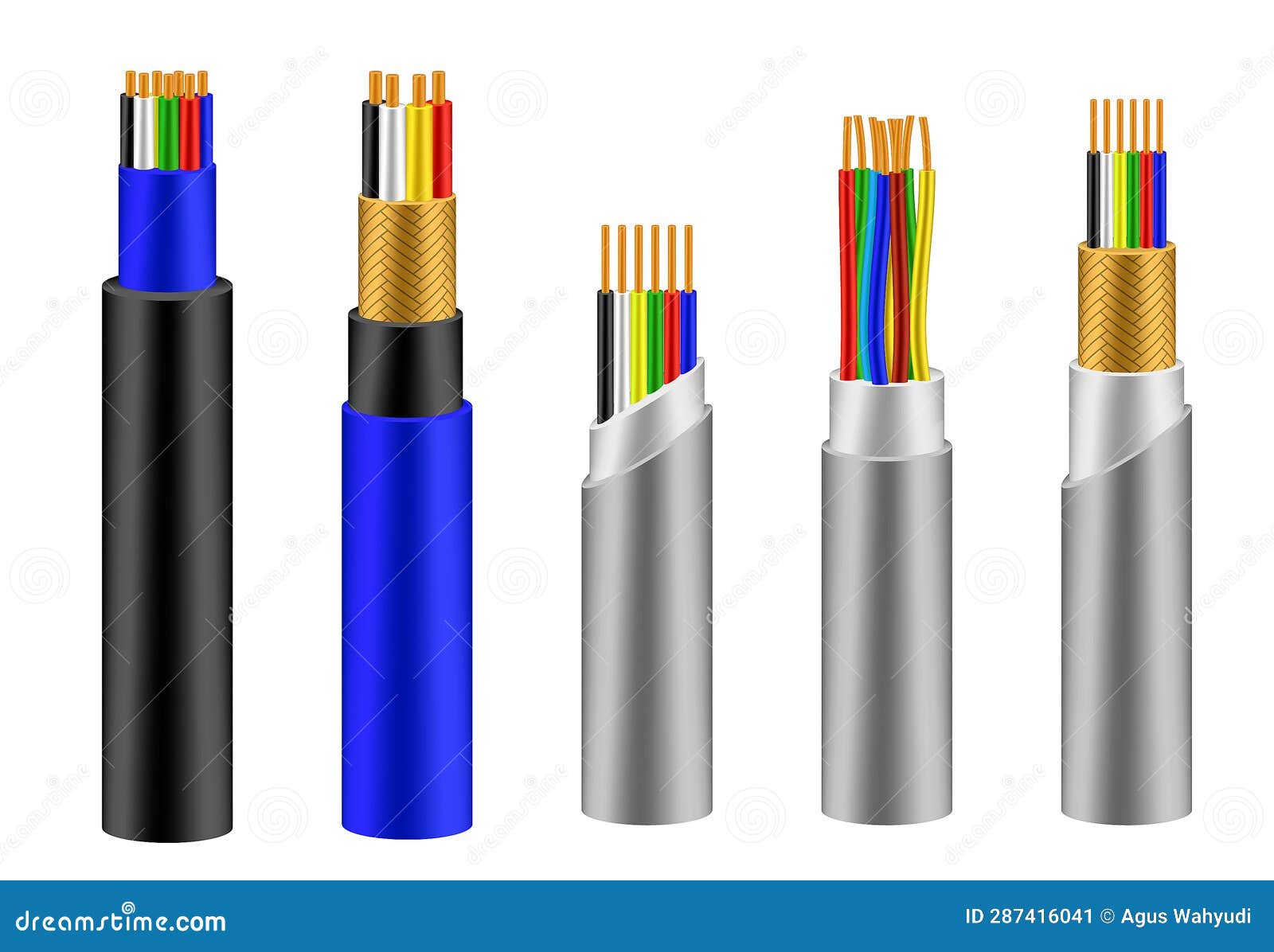 Set of Realistic Wires Flexible Cables Isolated or Cooper Cable with ...