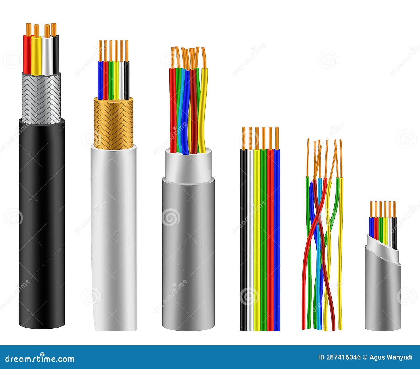 Realistic Wires. Flexible Electric Cables With Different Isolation ...