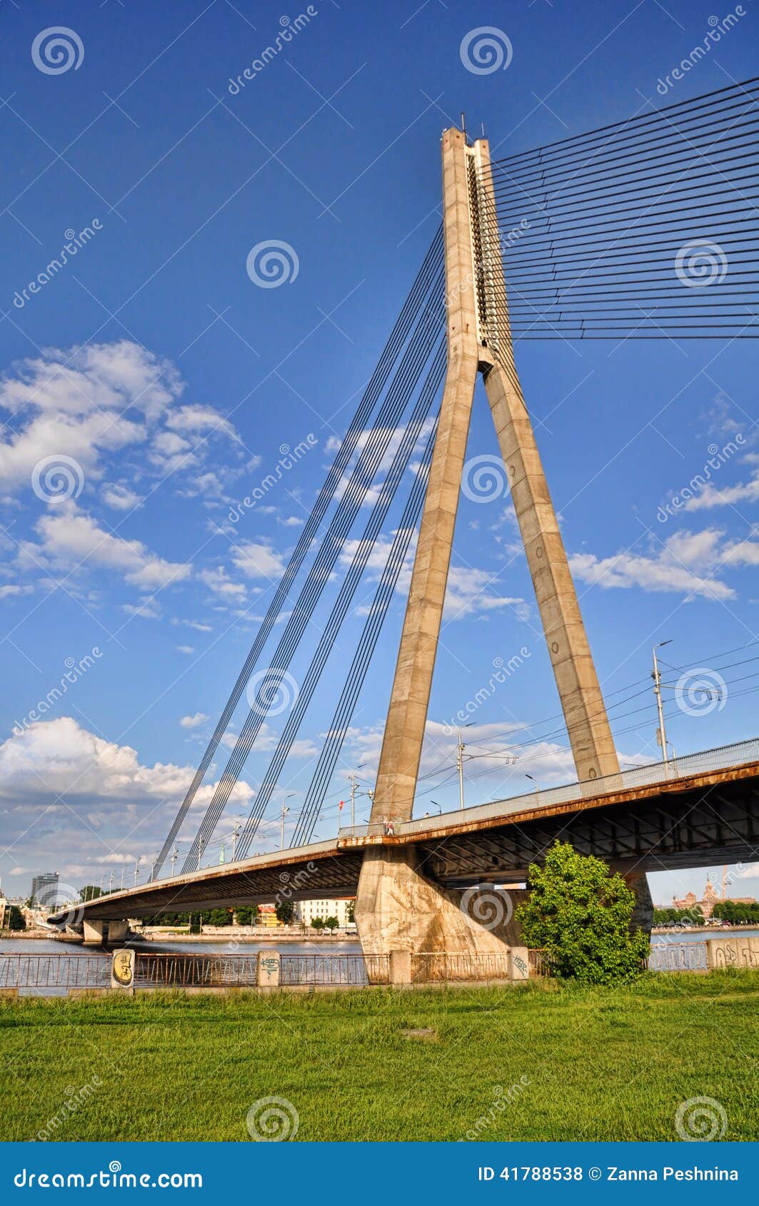 Cable bridge in Riga stock photo. Image of landmark, design - 41788538