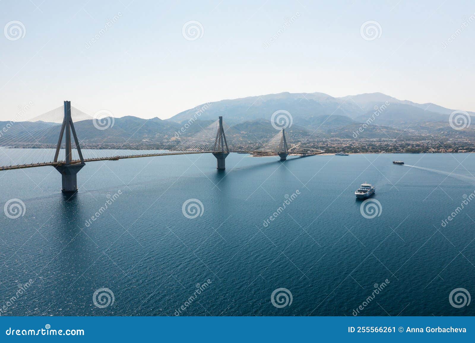 Cable Bridge of Rio - Antirio. Stock Image - Image of drone, bridge ...