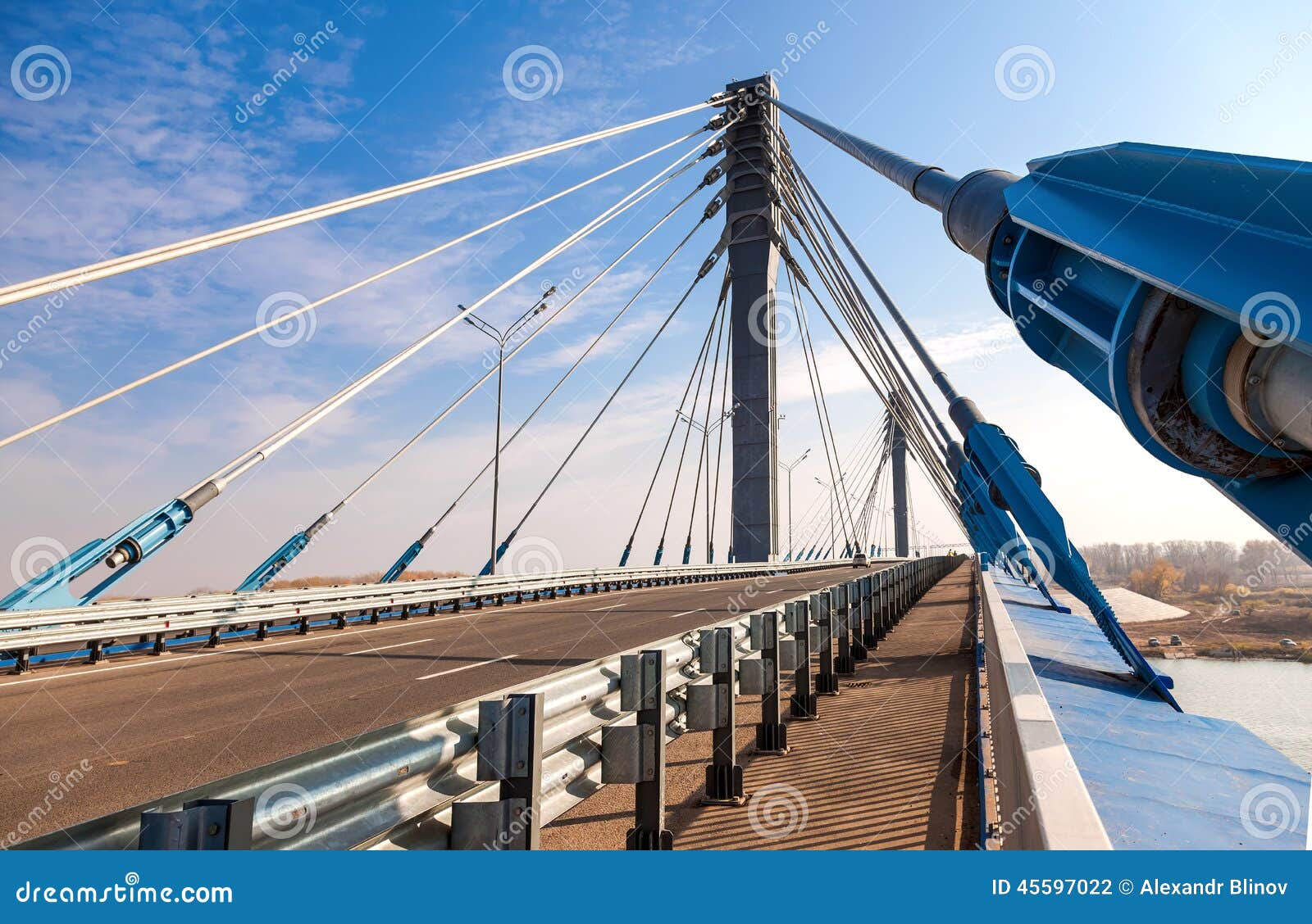 Cable Bridge through Samara River, Russia Stock Photo - Image of ...