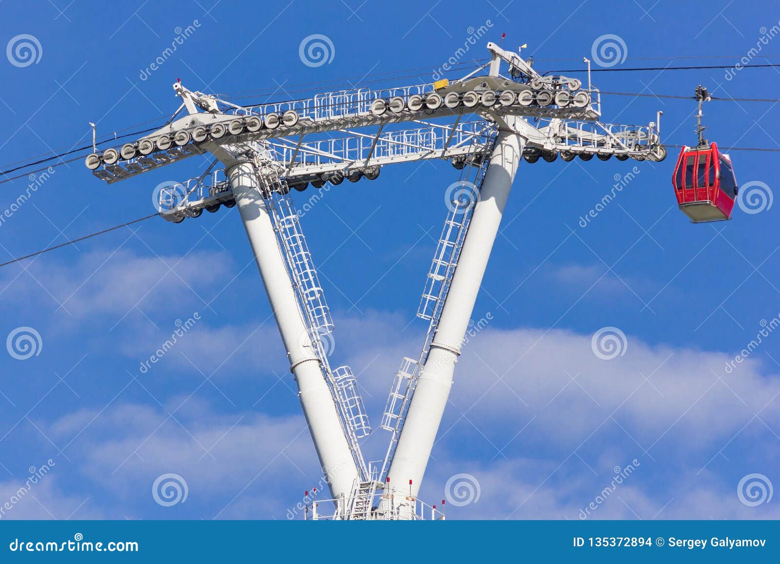 Cable Car Against the Blue Sky with Clouds. Funicular Stock Photo ...