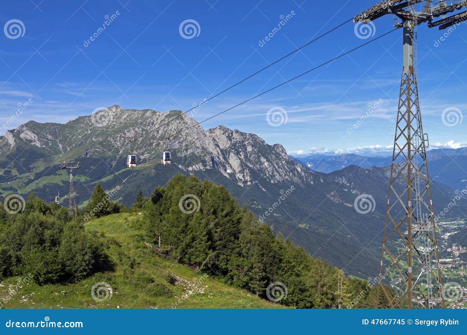 The Cable Car in the Alps in Summer. Stock Image - Image of hillside ...