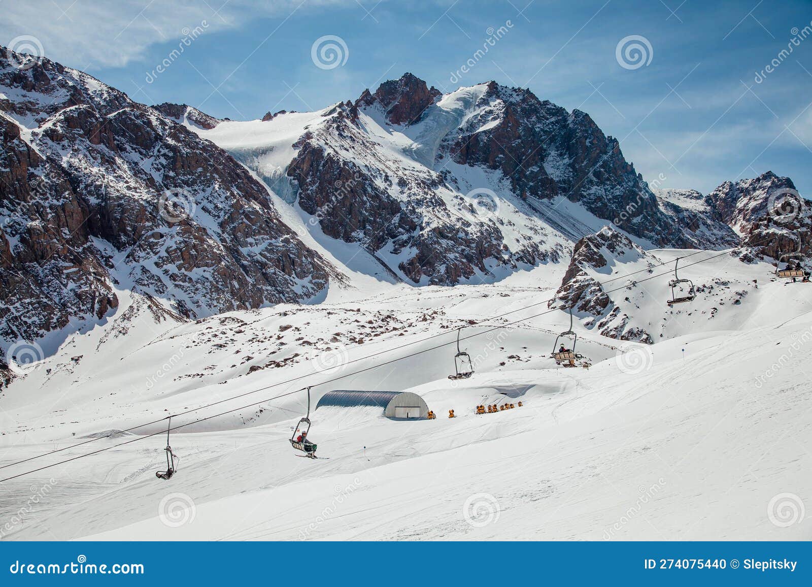 Cable Car in the Beautiful Winter Snow Mountains Stock Photo - Image of ...
