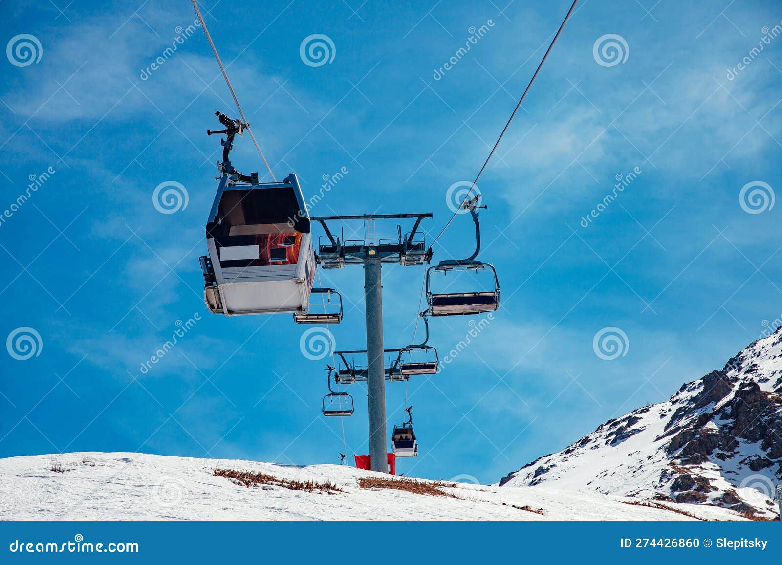 Cable Car in the Beautiful Winter Snow Mountains Stock Photo - Image of ...