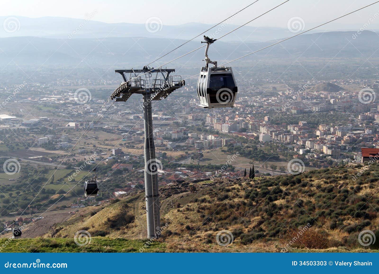 Cable car in Bergama stock image. Image of wire, grass - 34503303