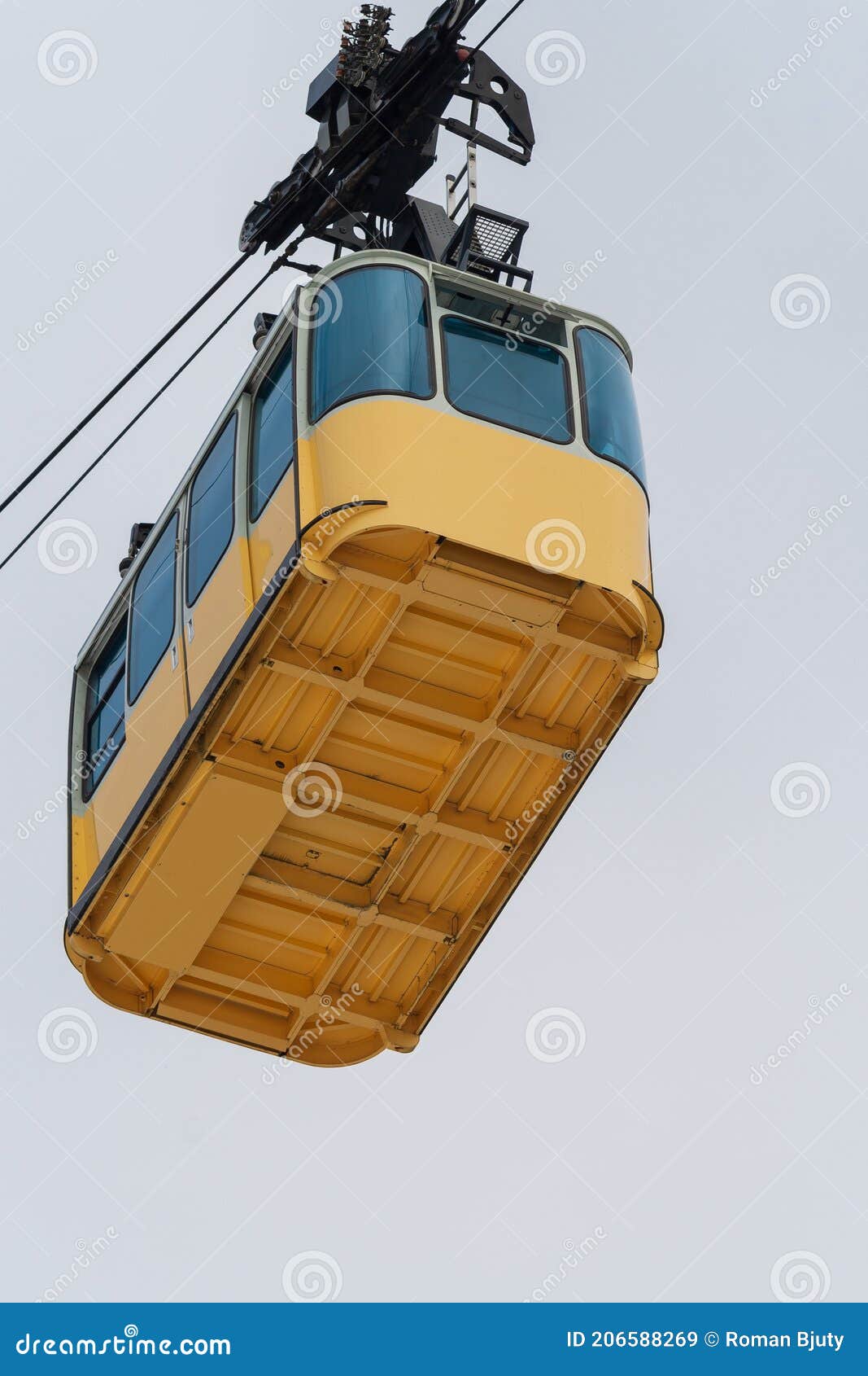 Cable Car Cabin with a View from Below and the Sky in the Background ...