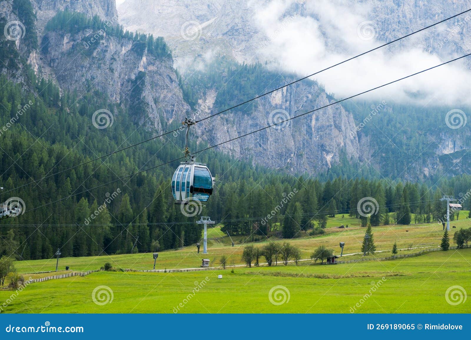 Cable Car Cabins Against Amazing Dolomites Alp Covered with Clouds ...