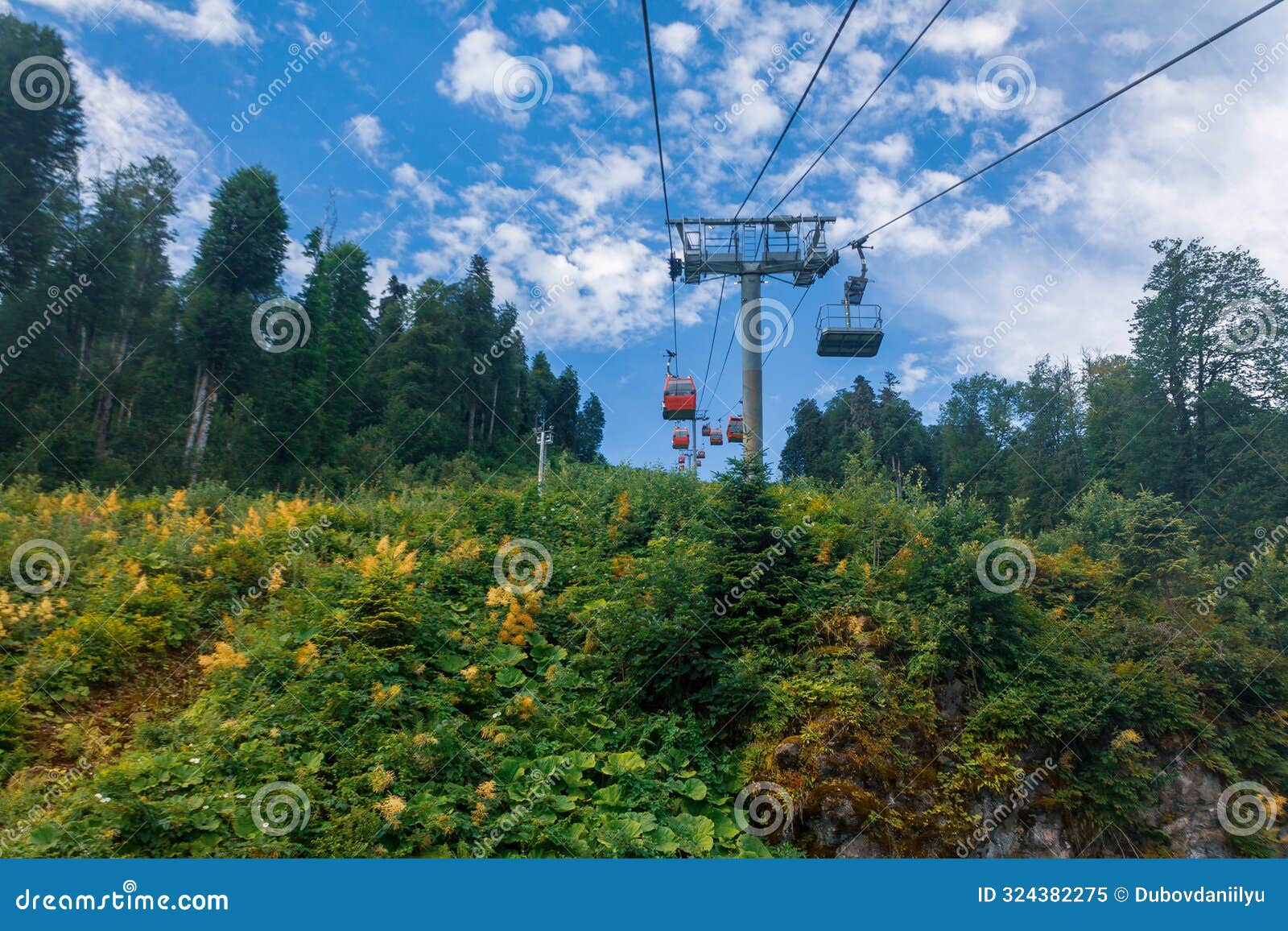 Cable Car Cabins in the Mountains, Mountain Carousel Lift, Selective ...