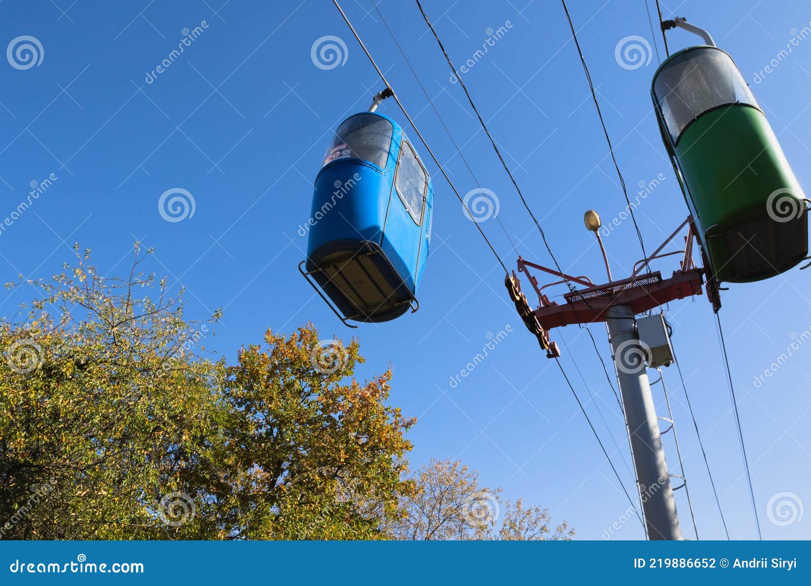 Cable Car with Colored Cabins in Autumn. Stock Photo - Image of forest ...