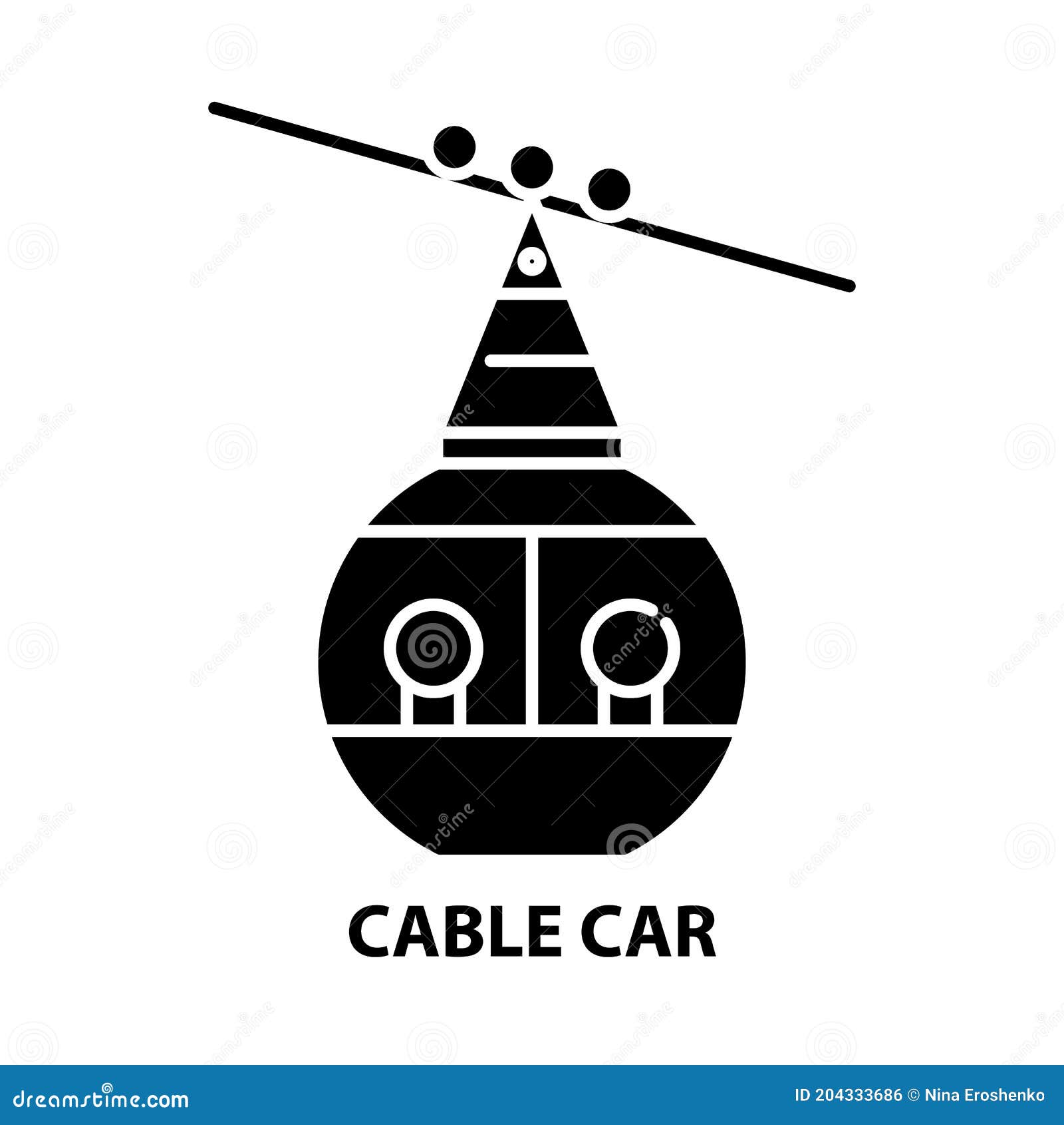 Cable Car Icon, Black Vector Sign with Editable Strokes, Concept ...