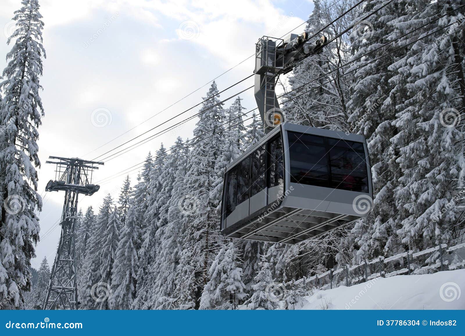 Cable car in snowy forest stock photo. Image of natural - 37786304