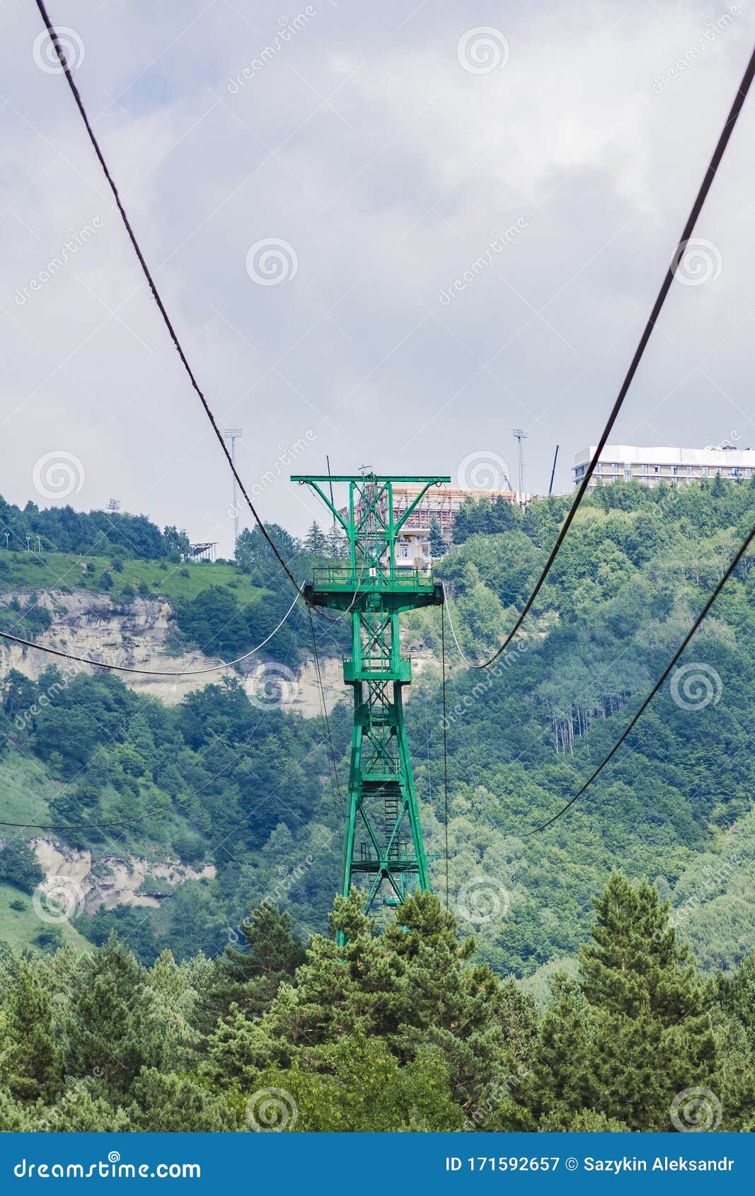 Cable Car Support with Load-bearing Ropes. the Support is Installed on ...
