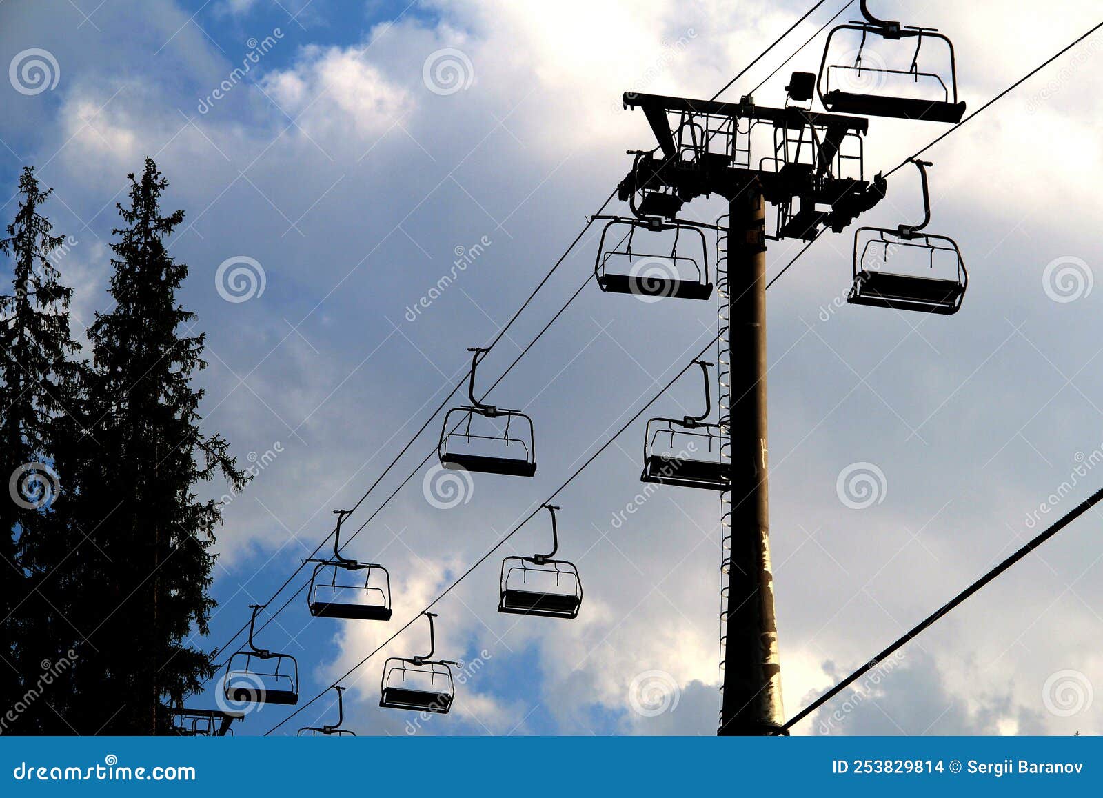 Cable Car Support Pillar with Empty Chairs on Cables Stock Photo ...