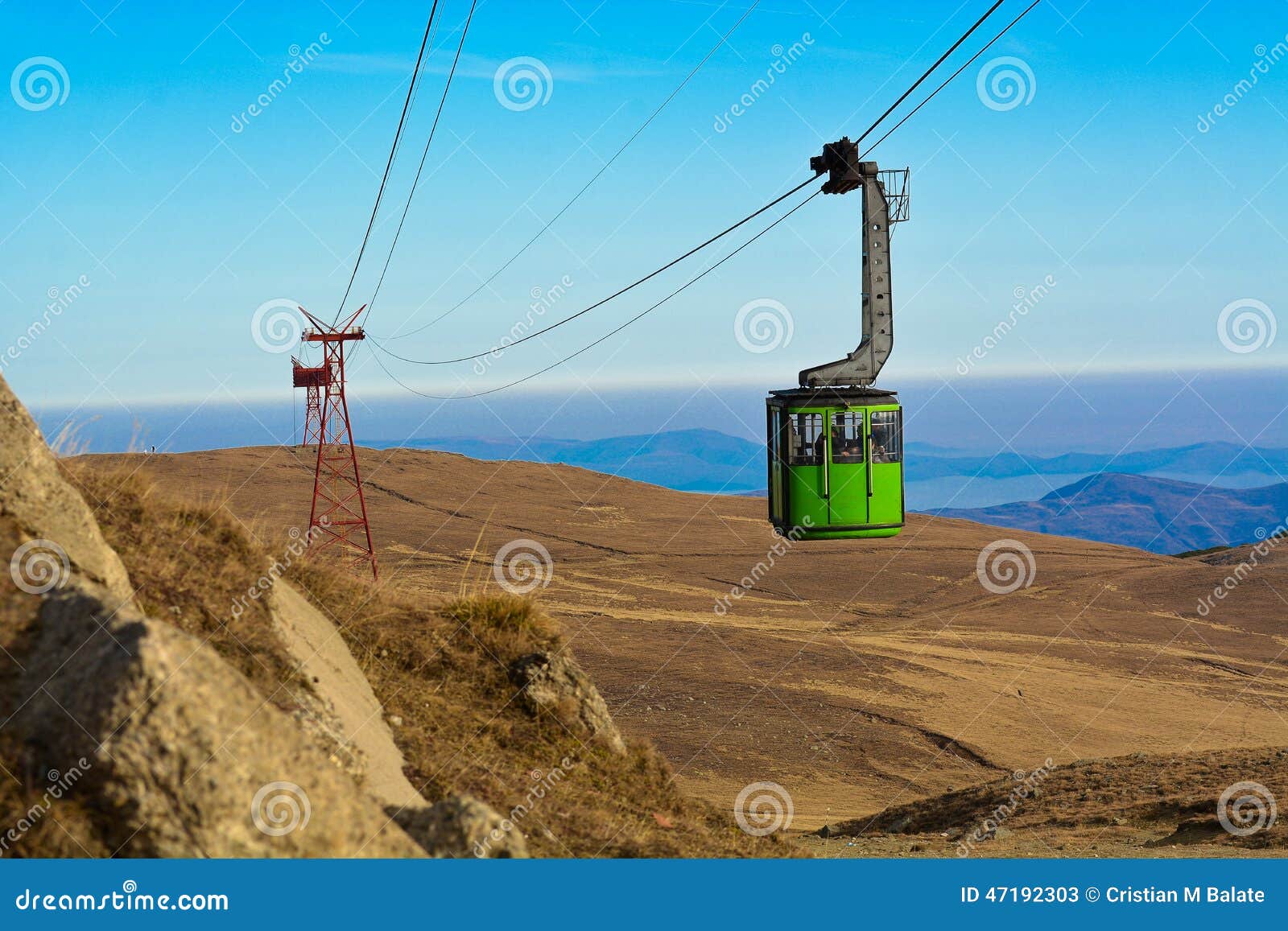 Cable Car on Top of the Mountain Stock Image - Image of blue, working ...