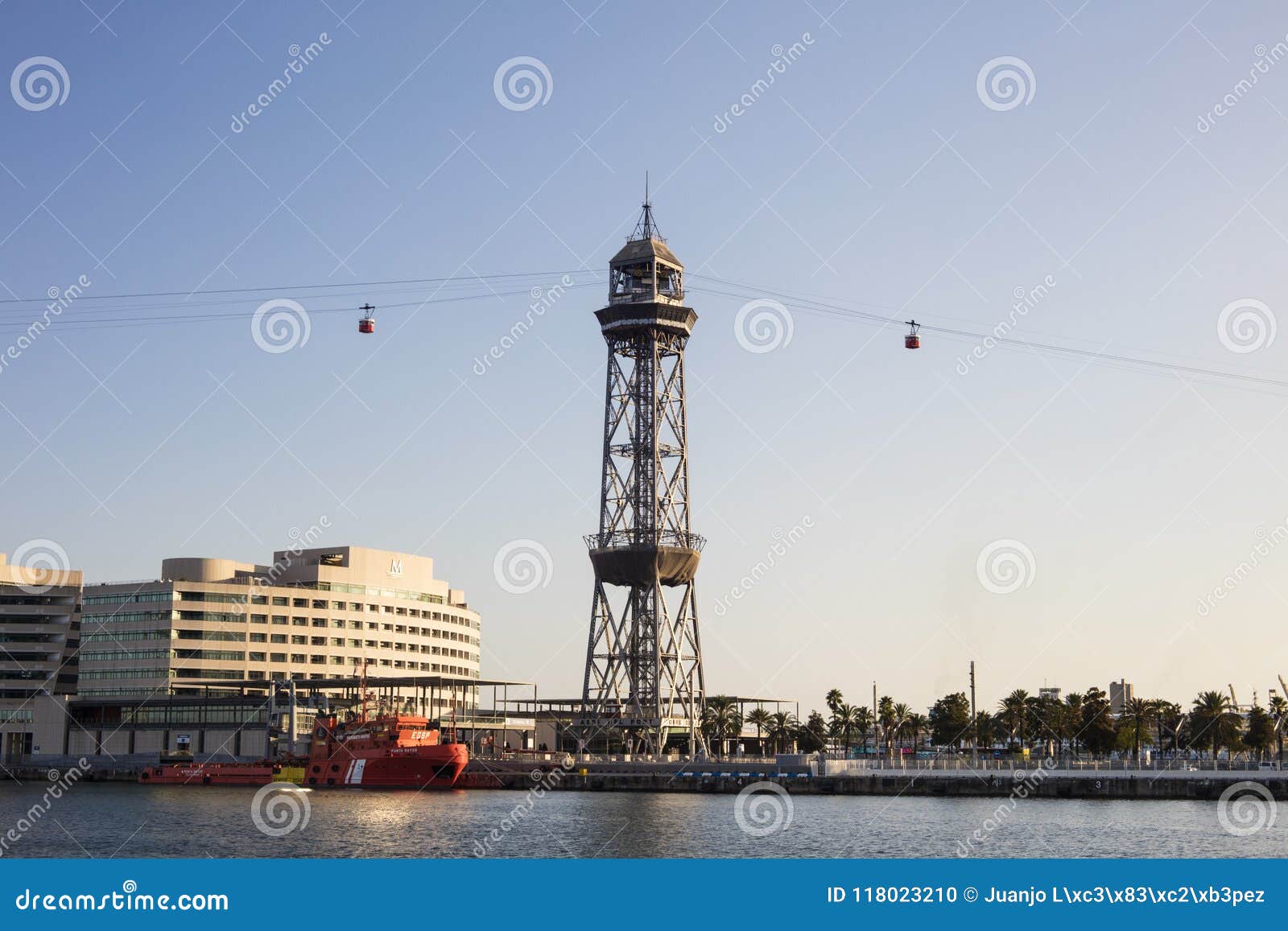 Cable Car Tower in Barcelona, Spain Stock Photo - Image of ocean ...