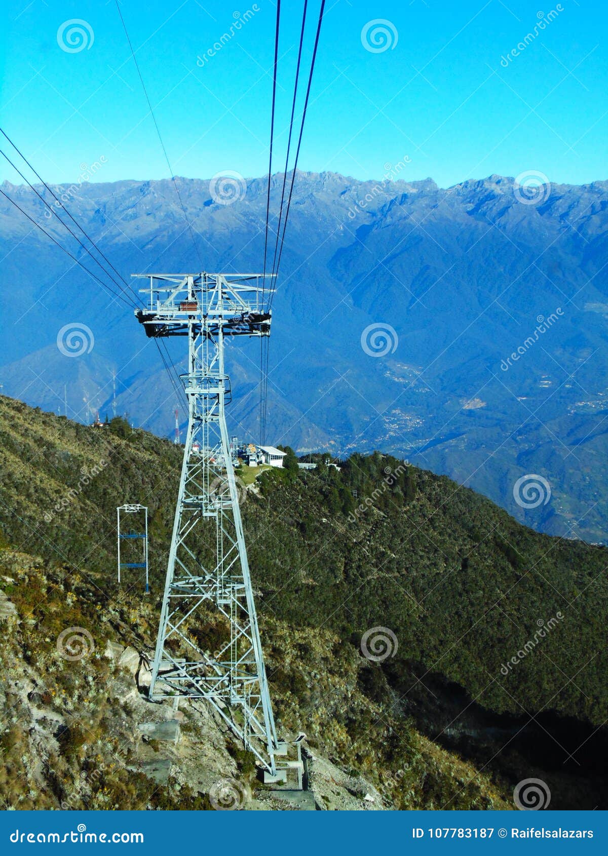 Transport Tower on the Mountains in Front of a Mountain Range Horizon ...