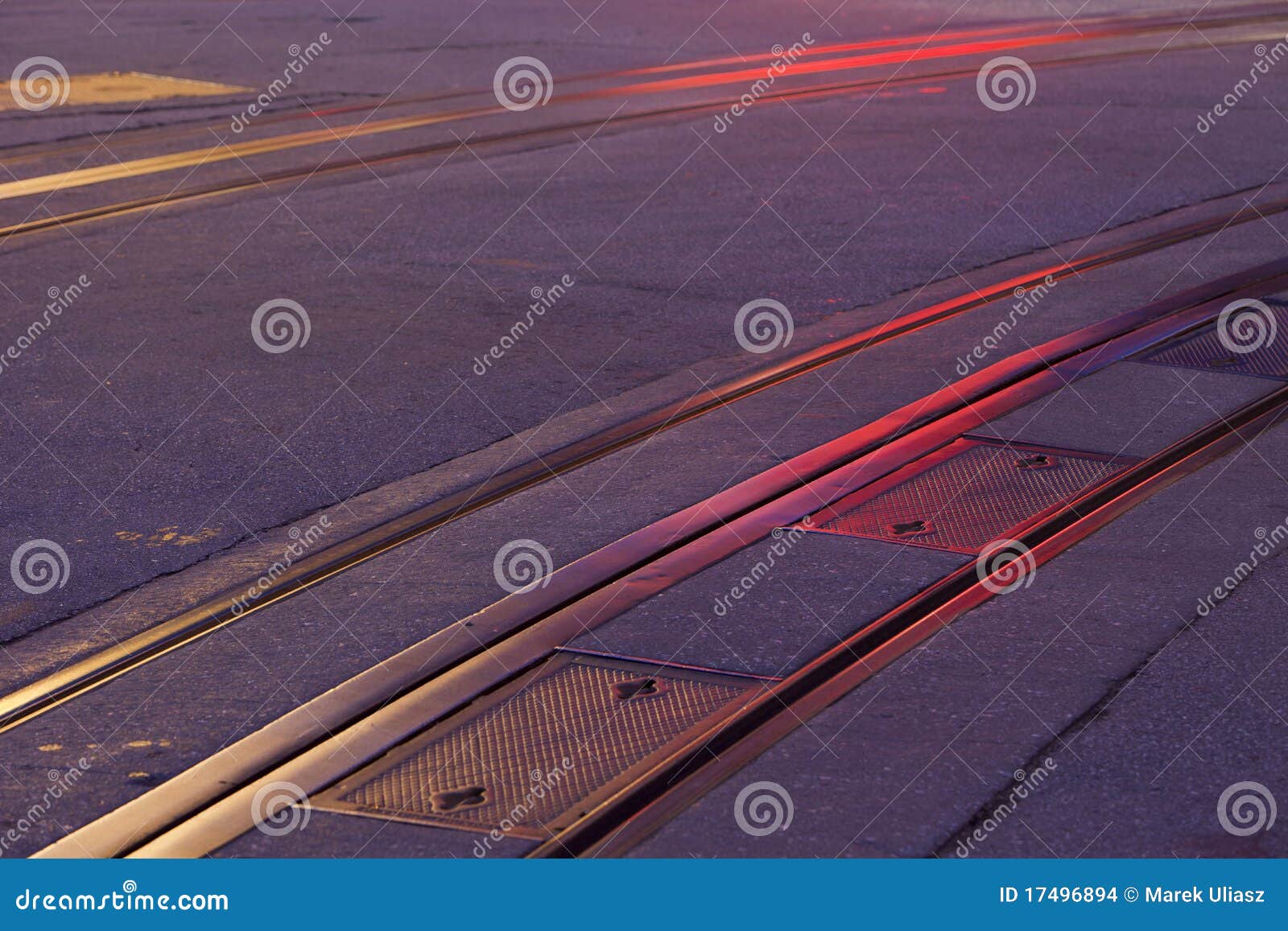 Cable car tracks at night stock photo. Image of steel - 17496894