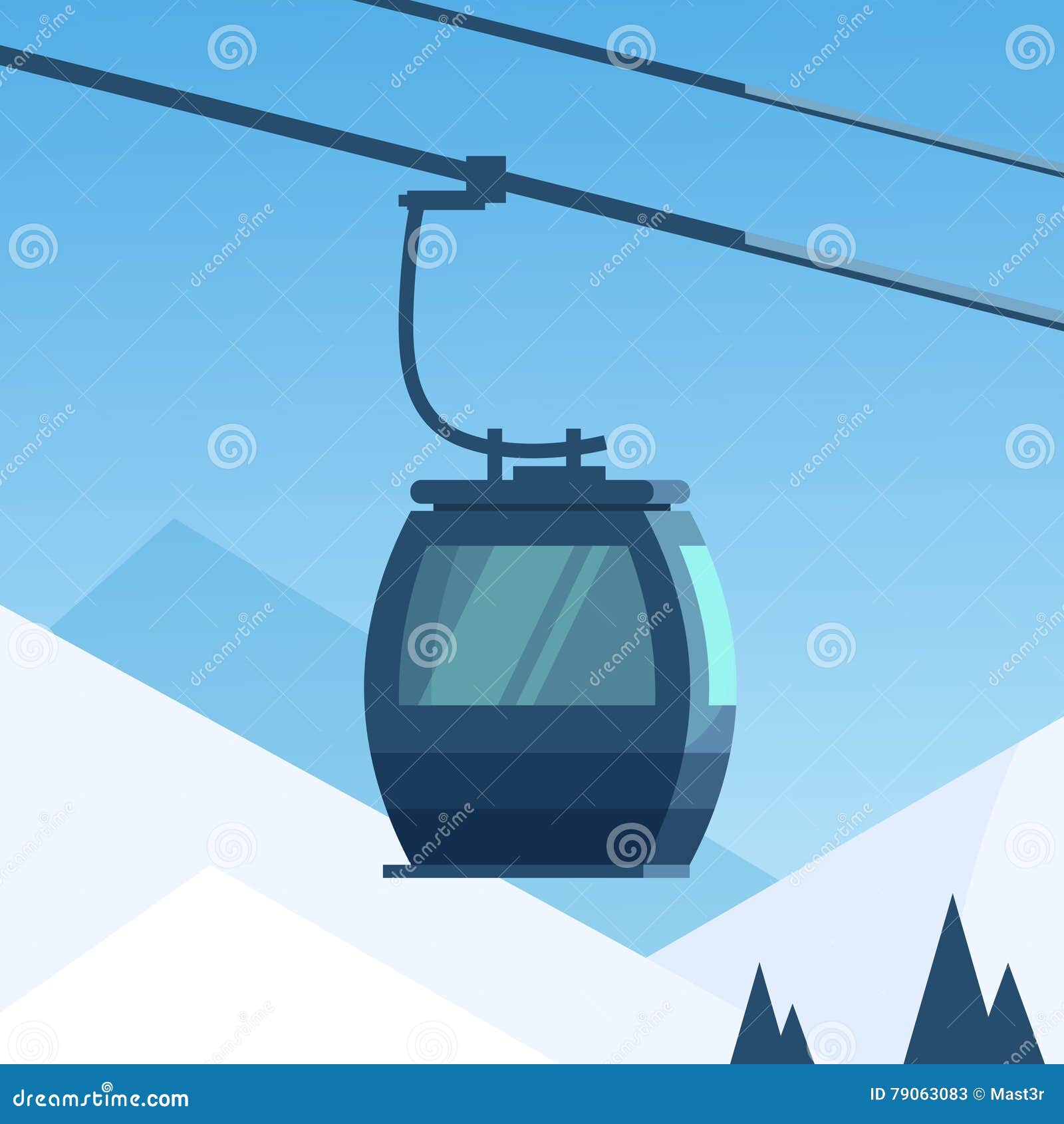 Cable Car Transportation Rope Way Over Winter Mountain Hill Background ...