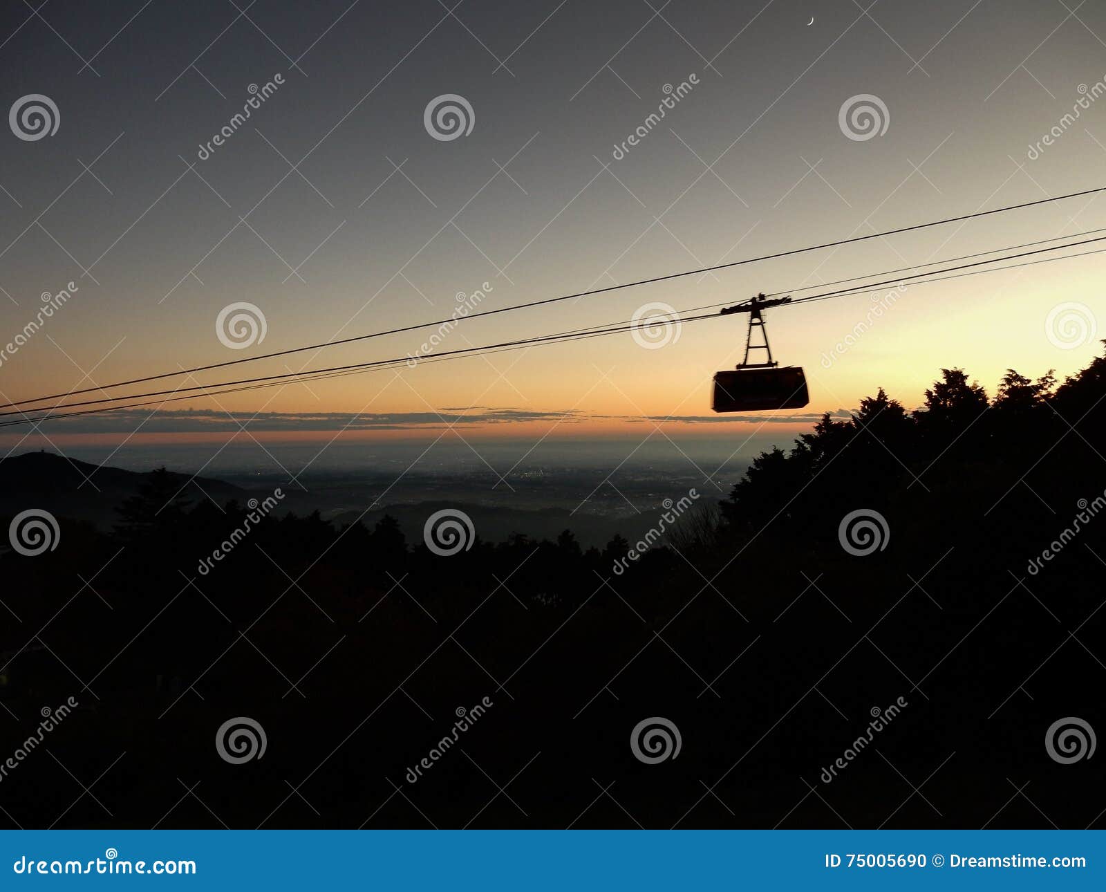 Cable Car and View on Mountain Stock Photo - Image of sunset, landmark ...