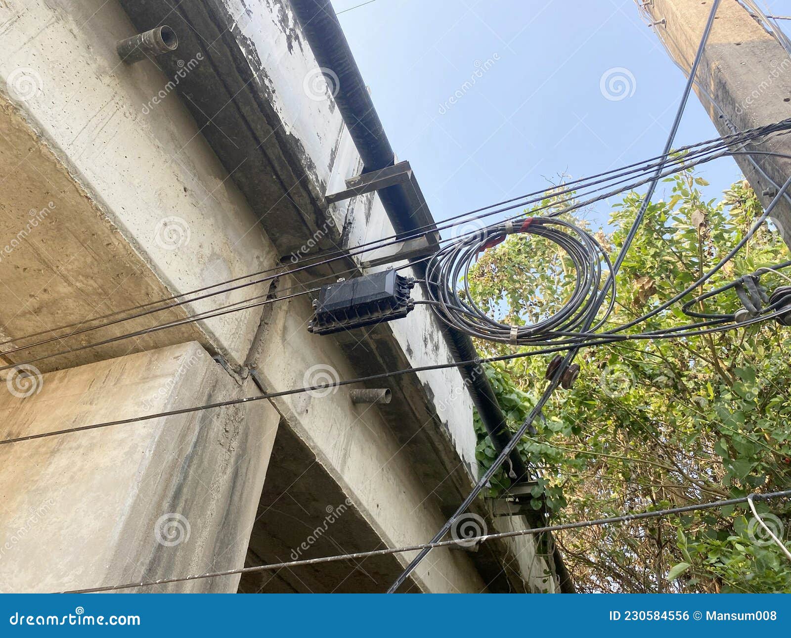 Cable on cement post stock photo. Image of voltage, volt - 230584556