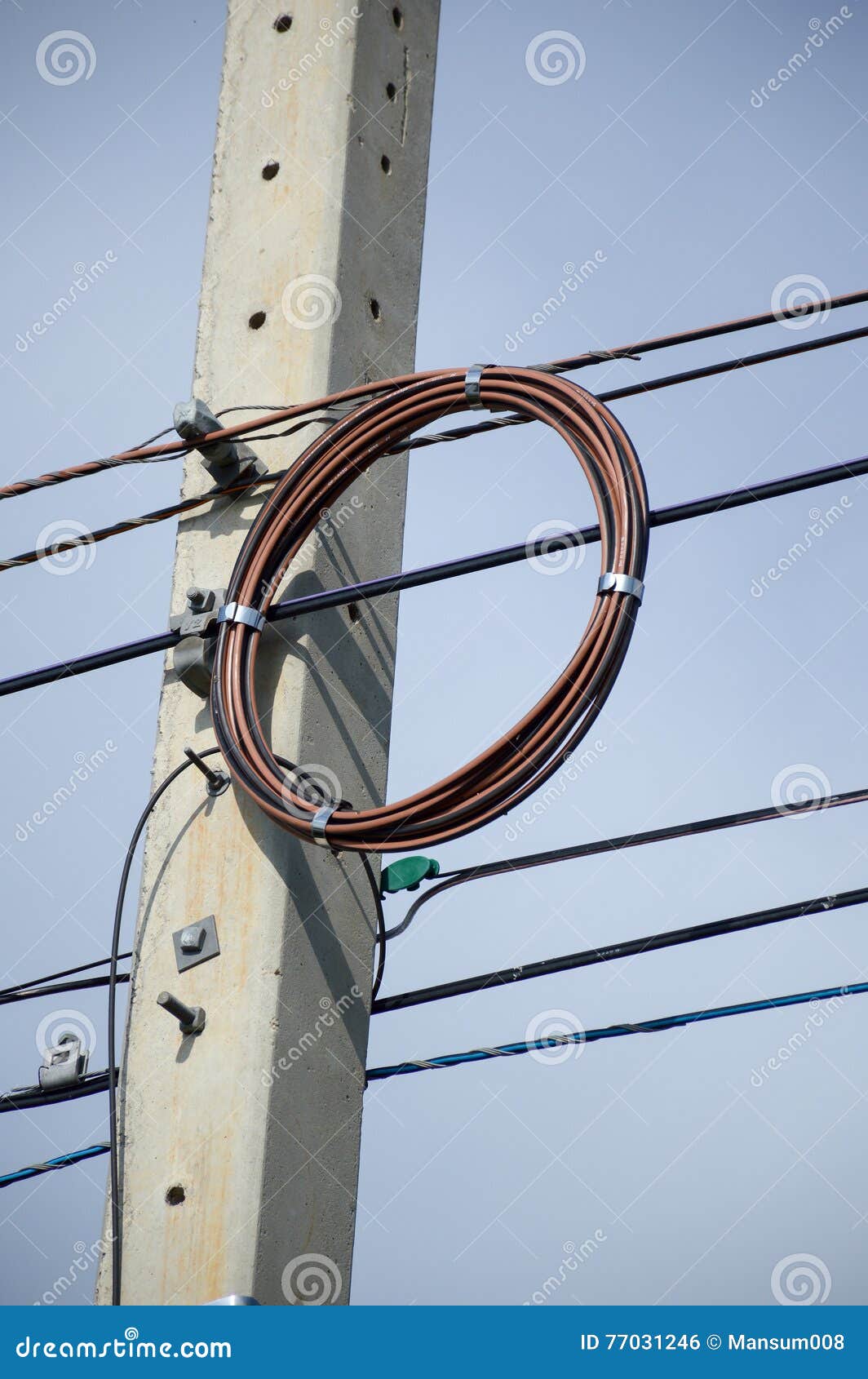Cable on cement post stock photo. Image of electrical - 77031246