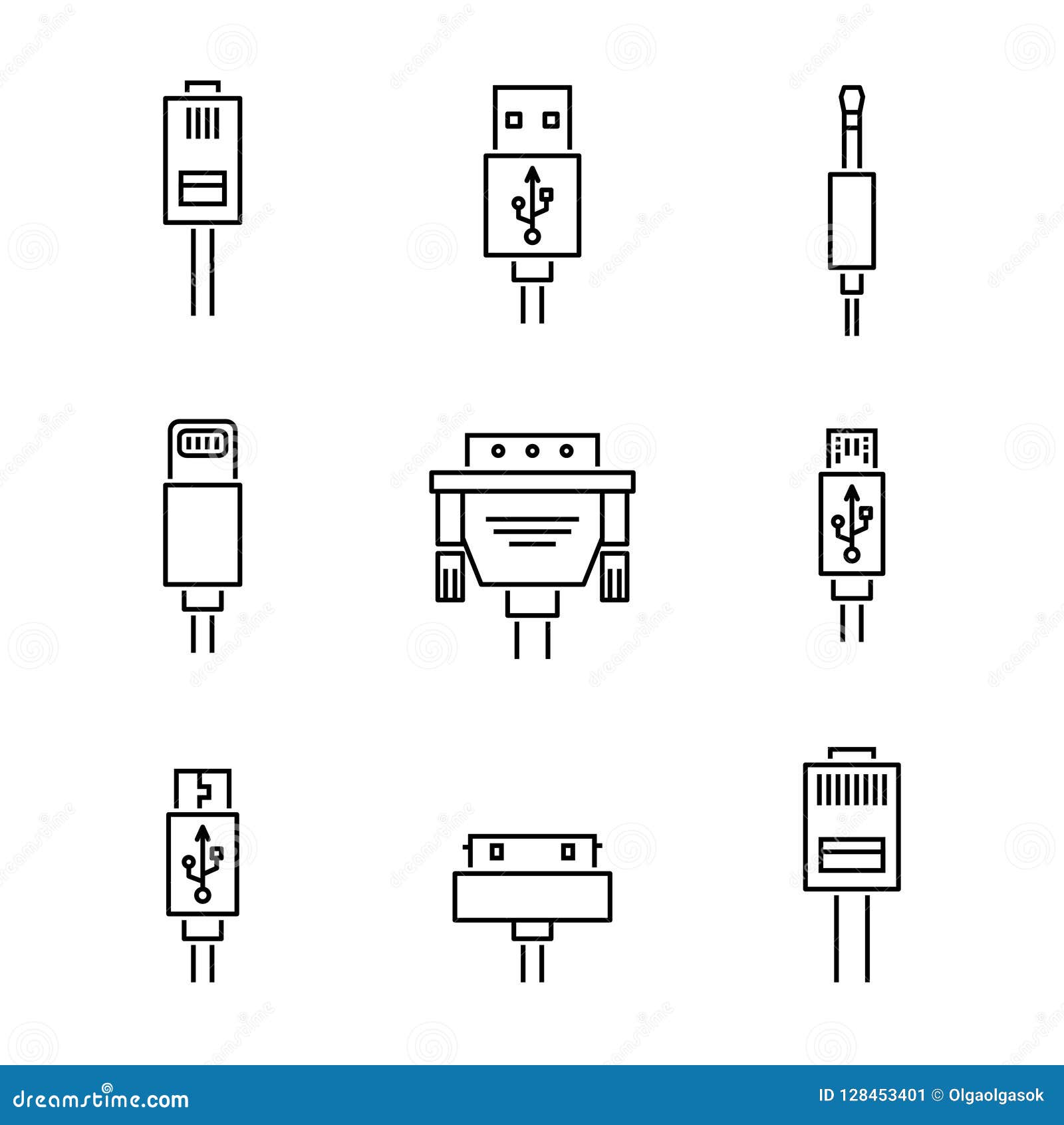 Cable Conectors and Plugs Icons Set, Vector Illustration Stock Vector ...