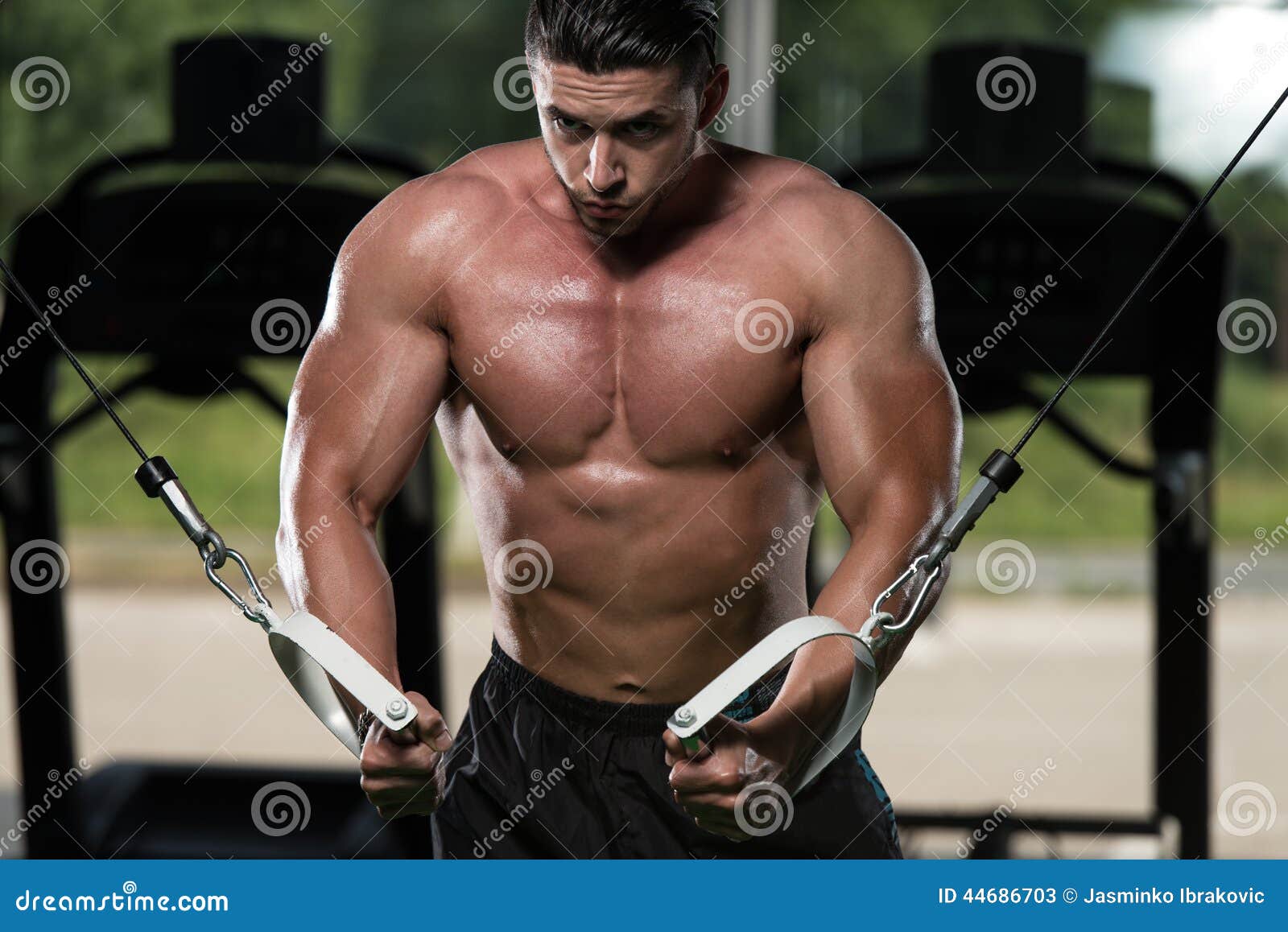 Cable Crossover Chest Workout Stock Image - Image of club, clothing ...
