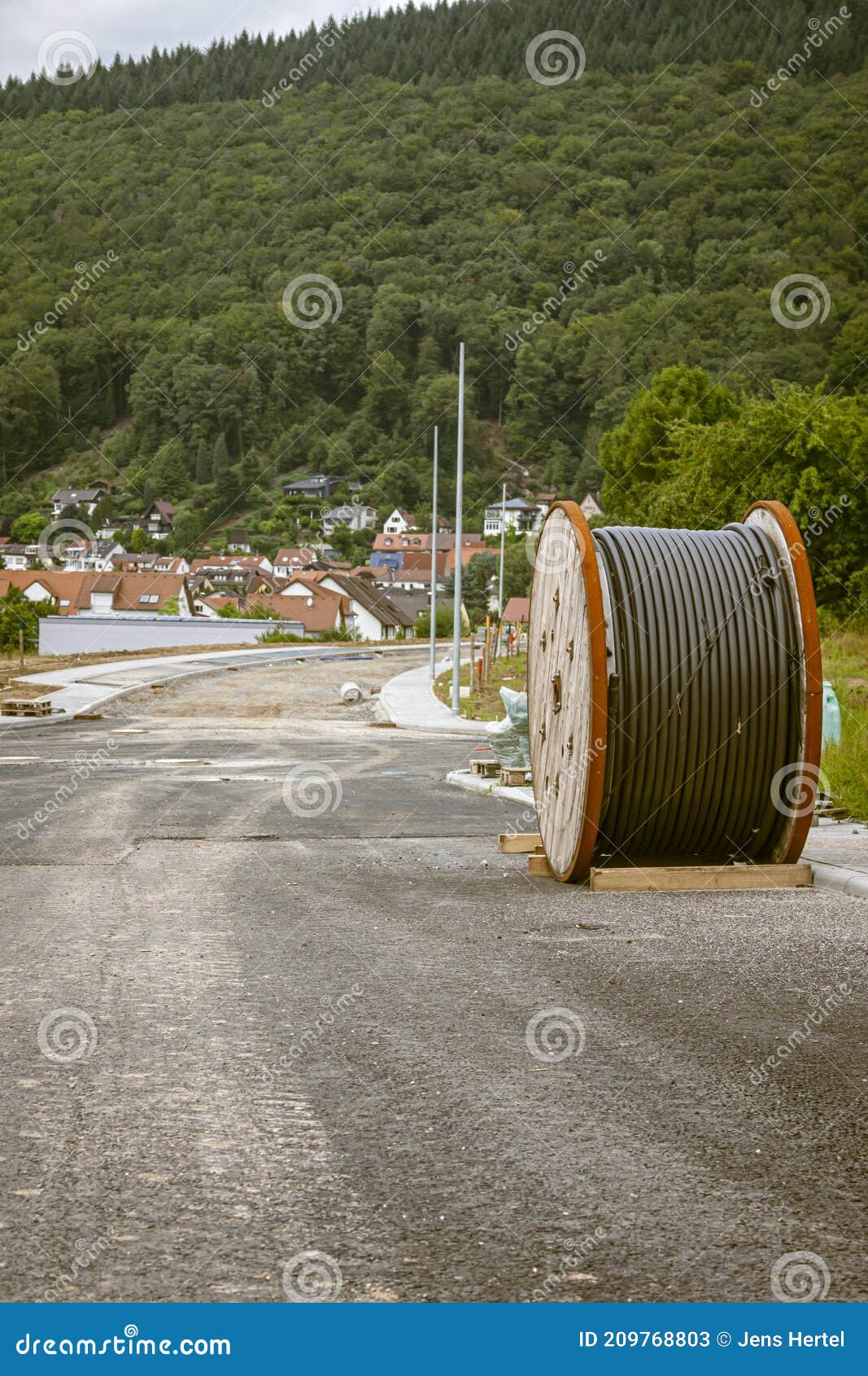 Cable Drum during Road Construction Stock Image - Image of development ...