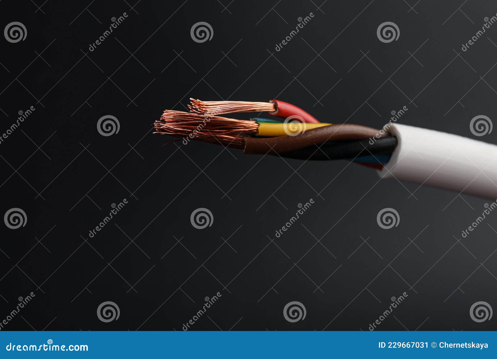 Cable with Electrical Wires on Black Background, Closeup Stock Image ...