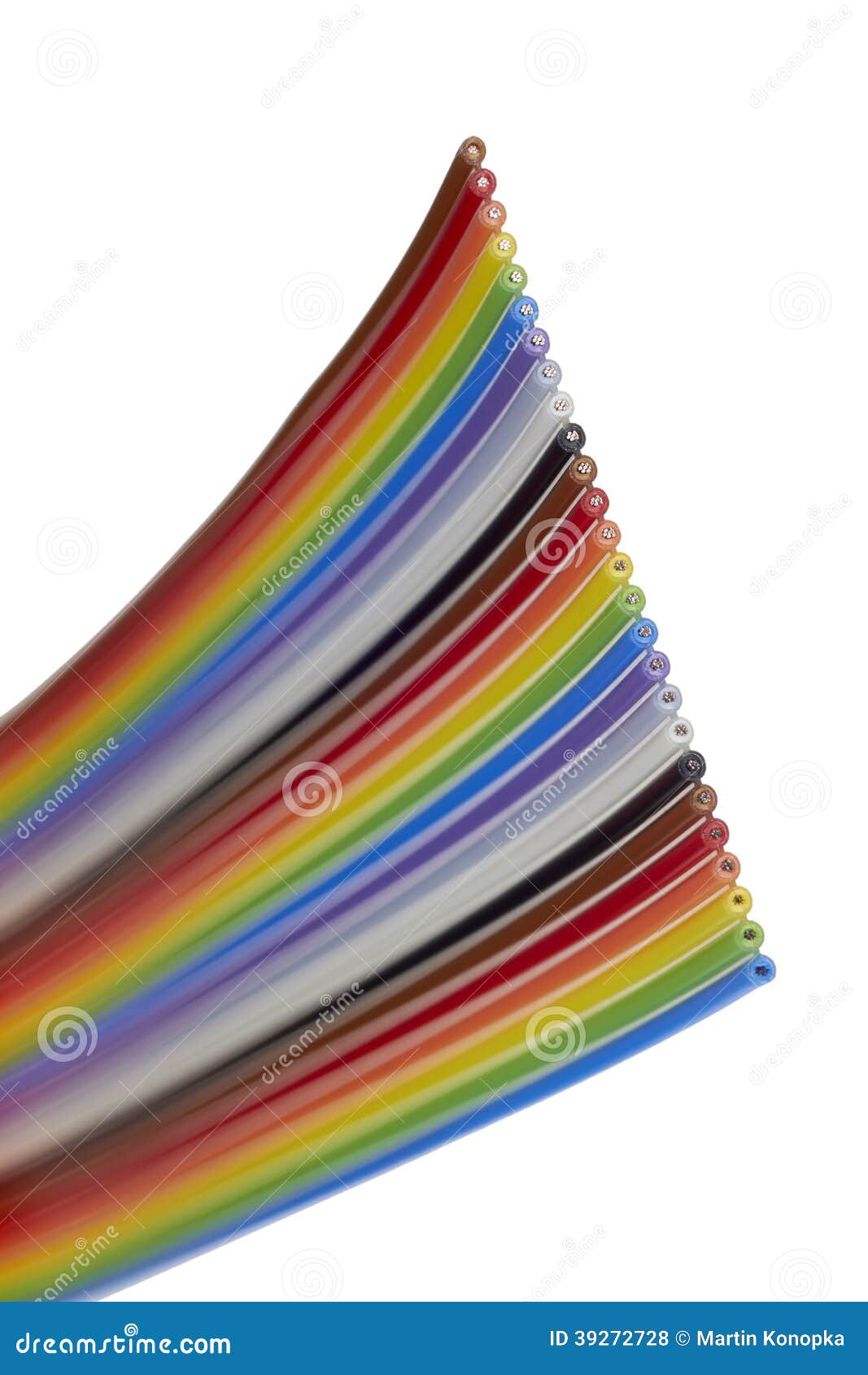 Flat Ribbon Cable Isolated On White. Flat Connector With Golden Pins ...