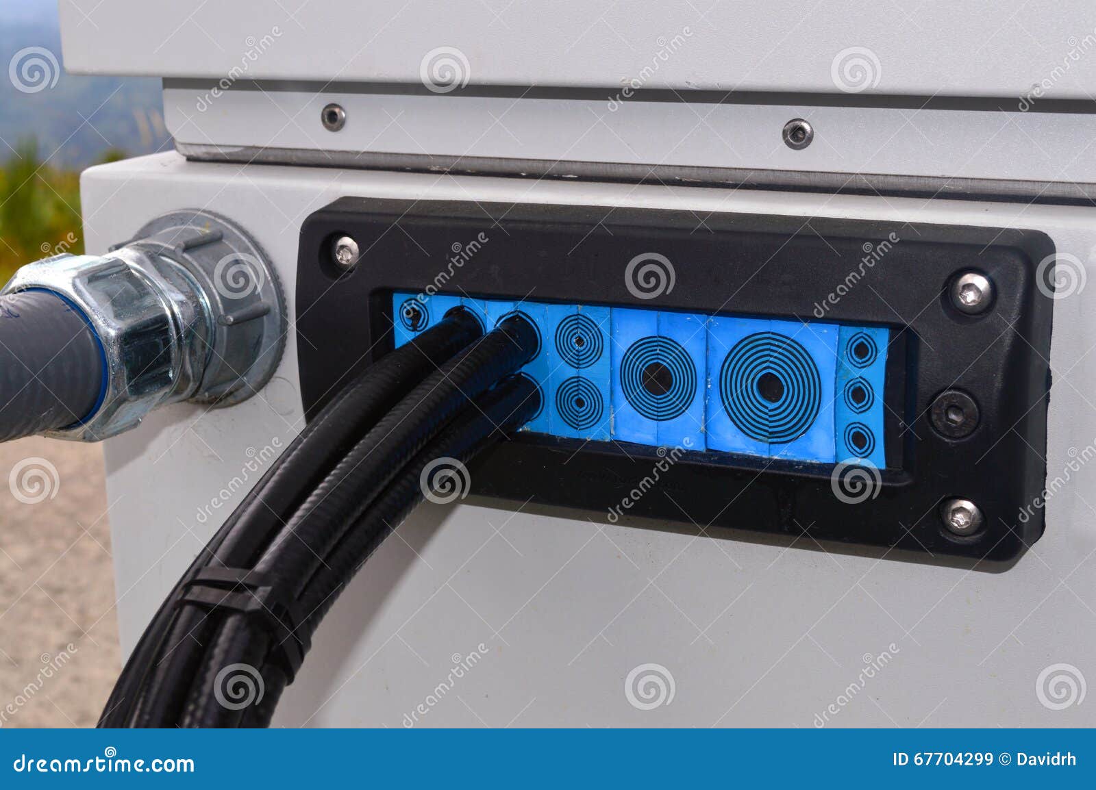Cable Junction with Blue Panel Stock Image - Image of electronic, blue ...
