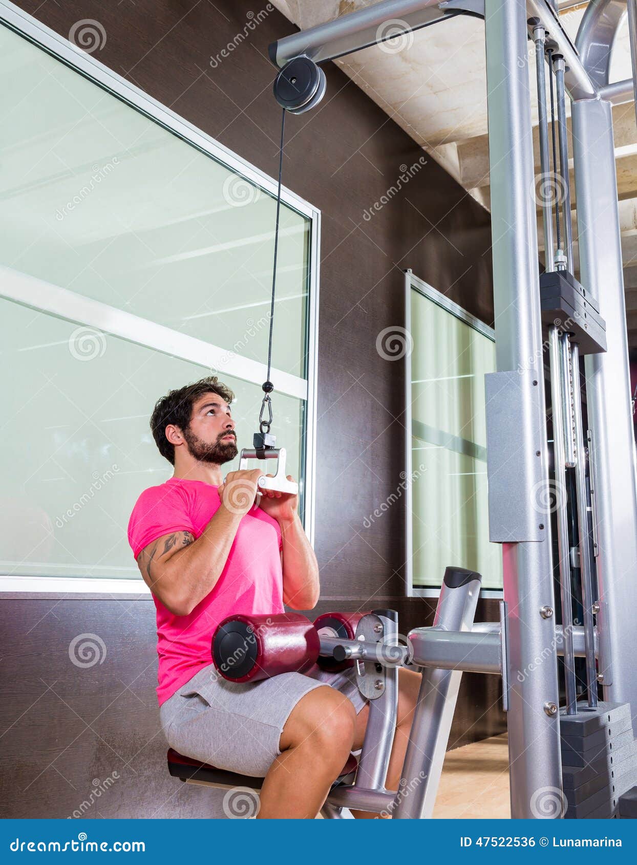 Cable Lat Pulldown Machine Man Workout at Gym Stock Photo - Image of ...