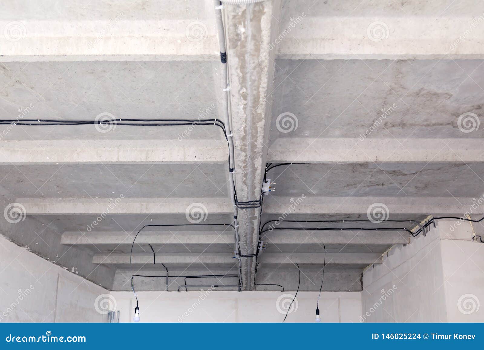 Cable Laying Ceiling. Electrical Wires on Wall. Wiring Replacement ...