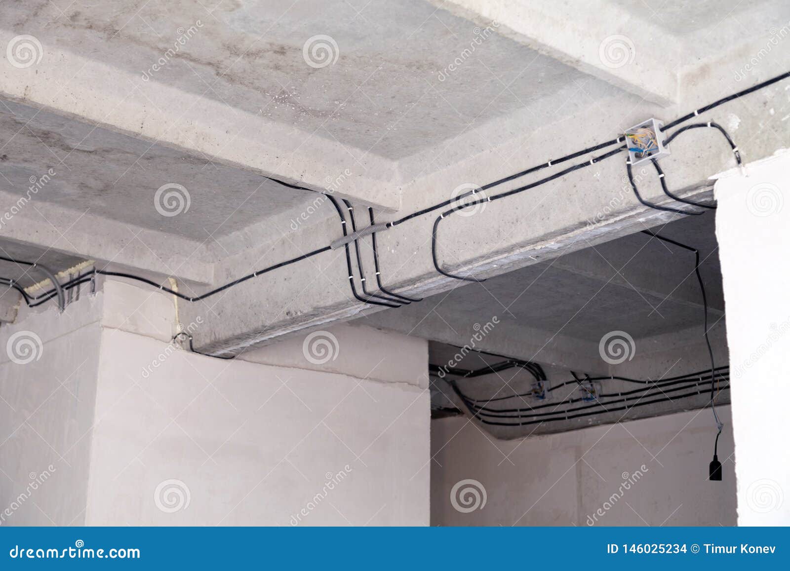 Cable Laying Ceiling. Electrical Wires On Wall. Wiring Replacement ...
