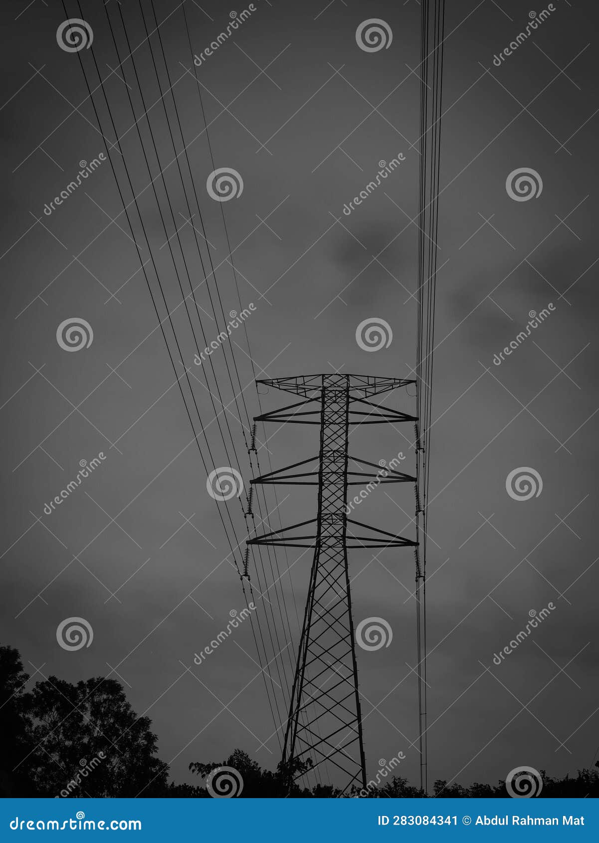 Cable Lines and Tower Under a Moonlight Stock Image - Image of symmetry ...