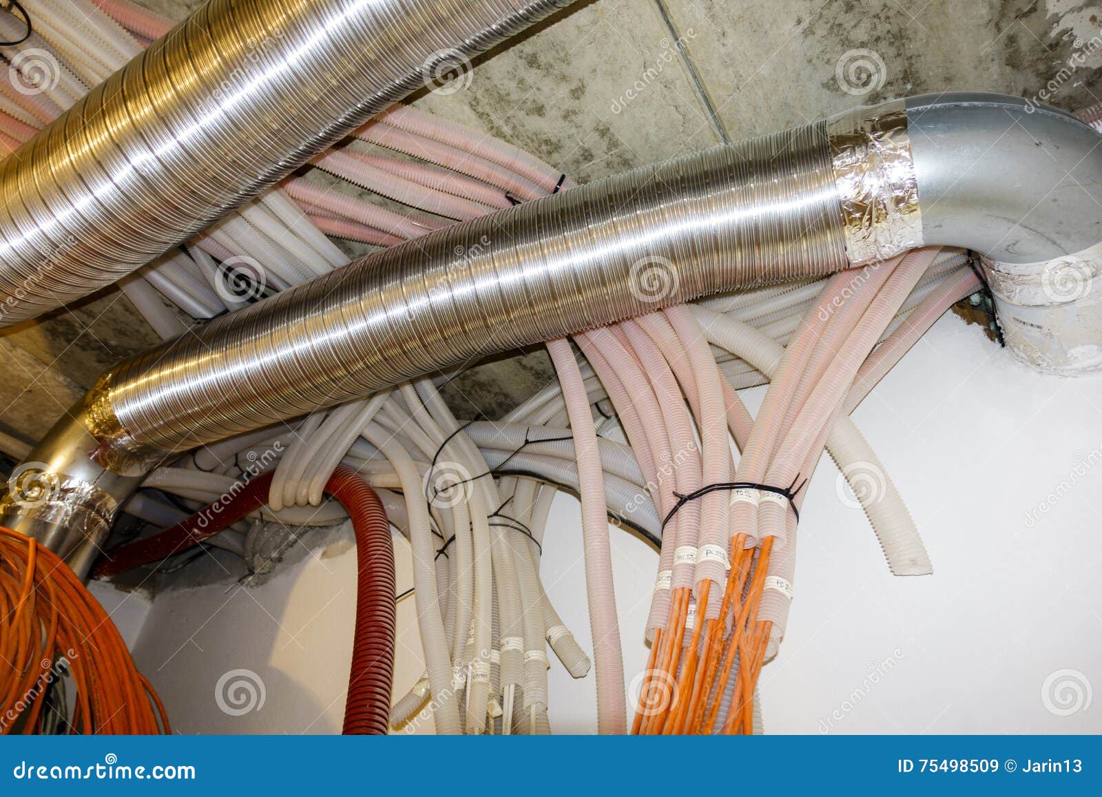 Cable mess in new building stock image. Image of services - 75498509